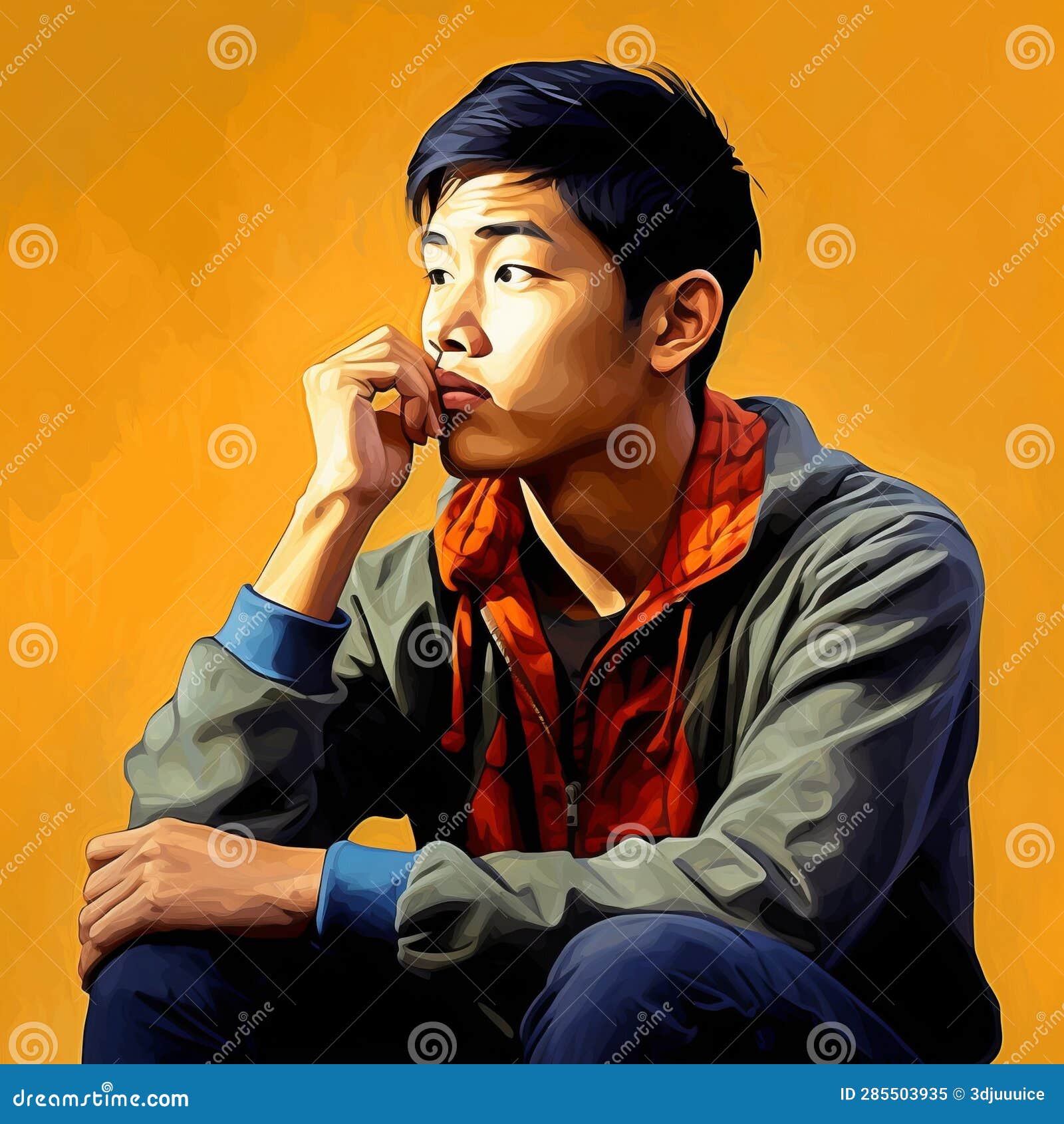 Asian Young Man in Thinking and Doubts Illustration. Stock Illustration ...