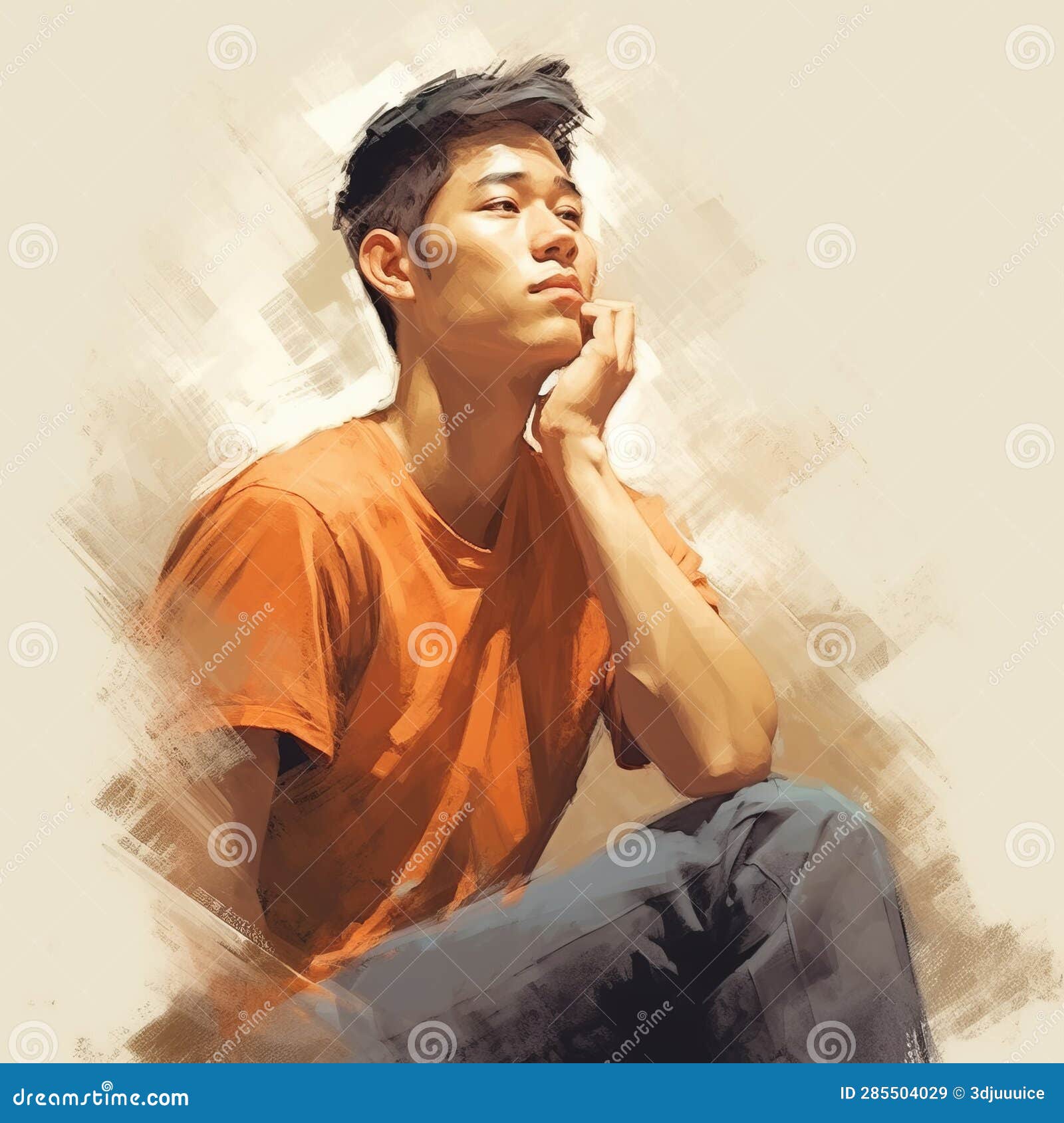 Asian Young Man in Thinking and Doubts Illustration. Stock Illustration ...