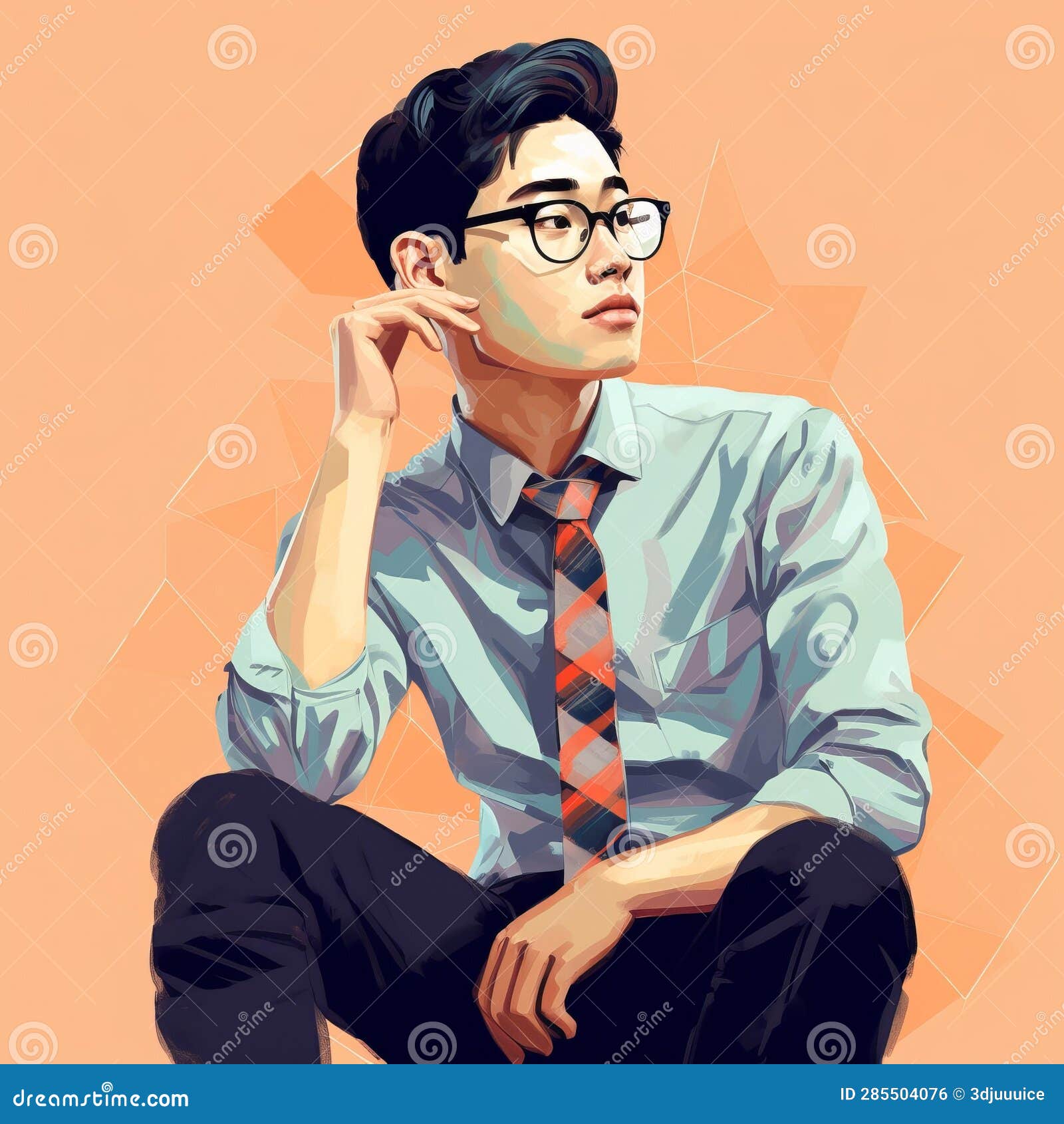 Asian Young Man in Thinking and Doubts Illustration. Stock Illustration ...