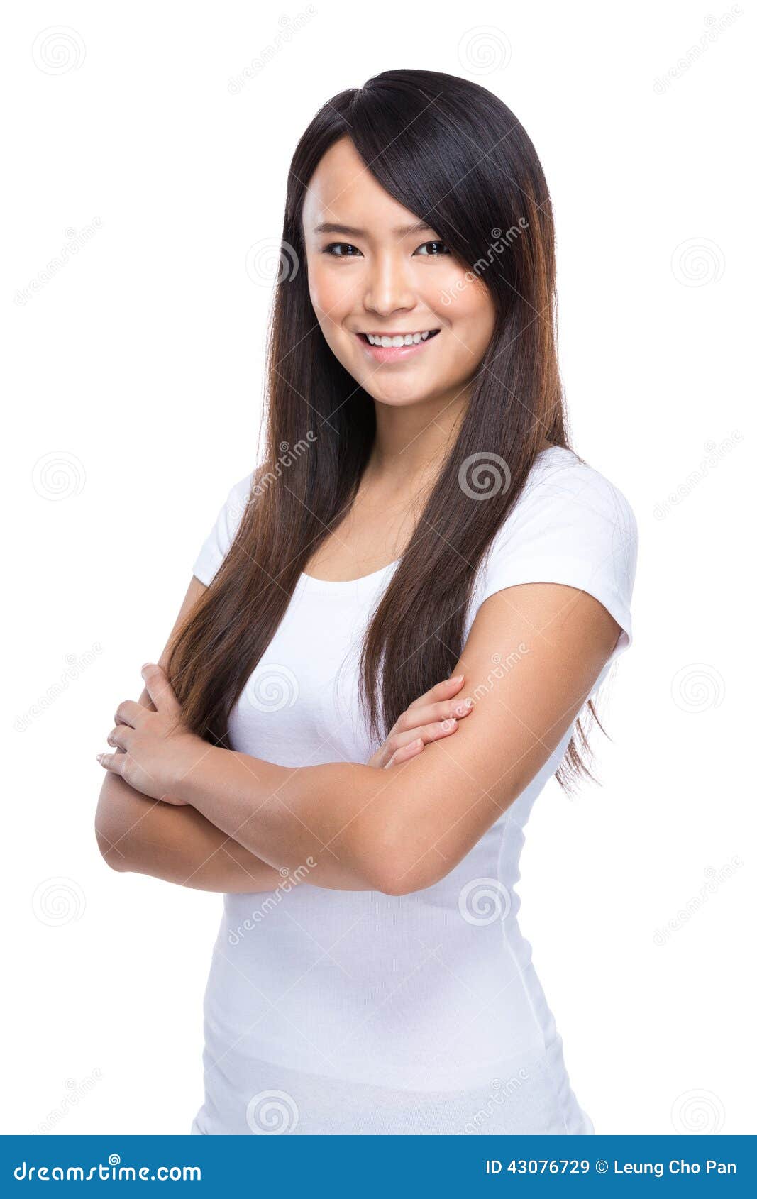 Asian young woman fold arm stock image. Image of female - 43076729