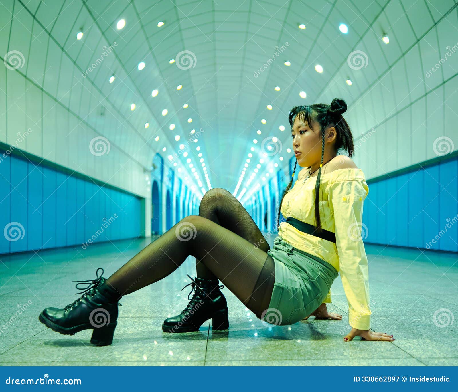 Asian Young Woman Posing in the Subway Passage. Stock Image - Image of ...