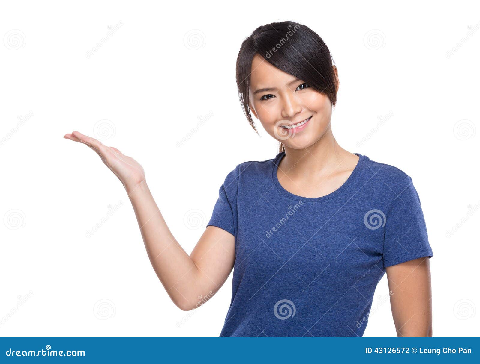 Asian Young Woman with Presentation Hand Stock Photo - Image of shirt ...