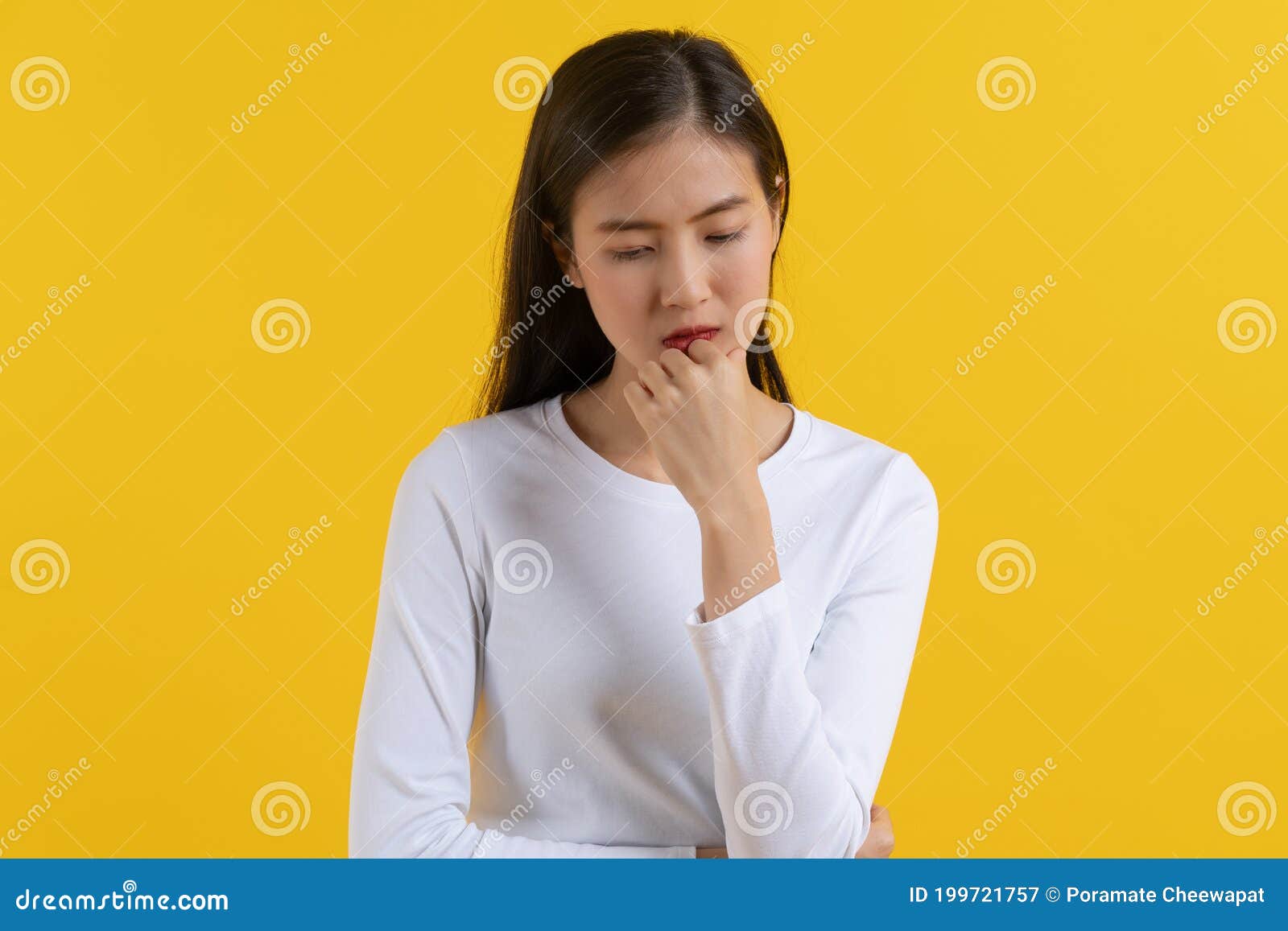 Asian Young Woman Think and Doubt Stock Image - Image of person, female ...