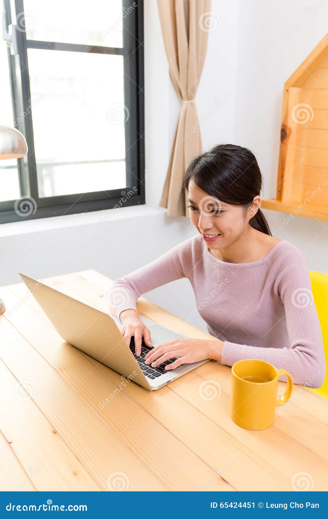 Asian Young Woman Typing on Computer Stock Image - Image of computer ...