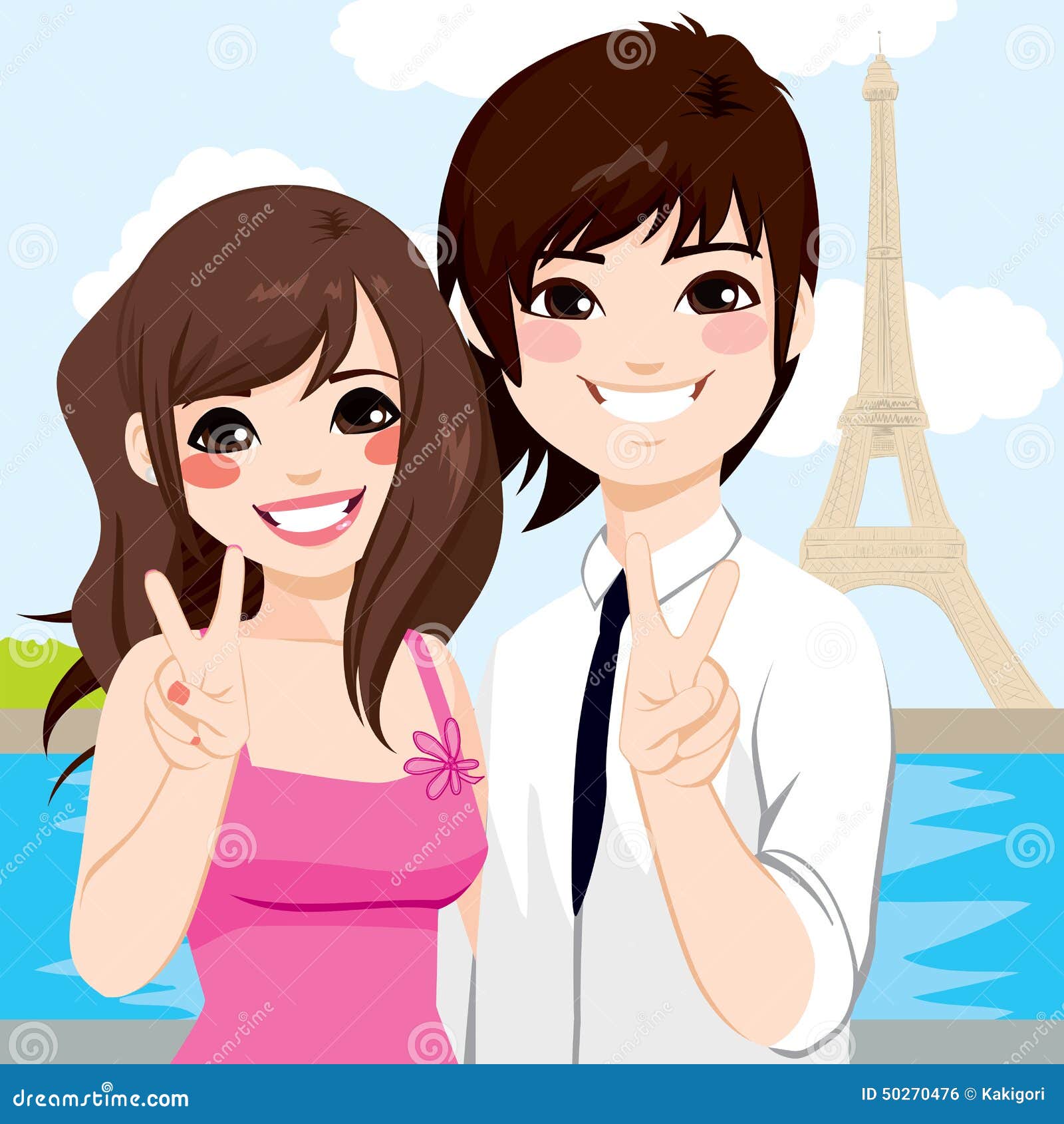 Asiatische Paar-Paris-Flitterwochen Vektor Abbildung - Illustration von ...