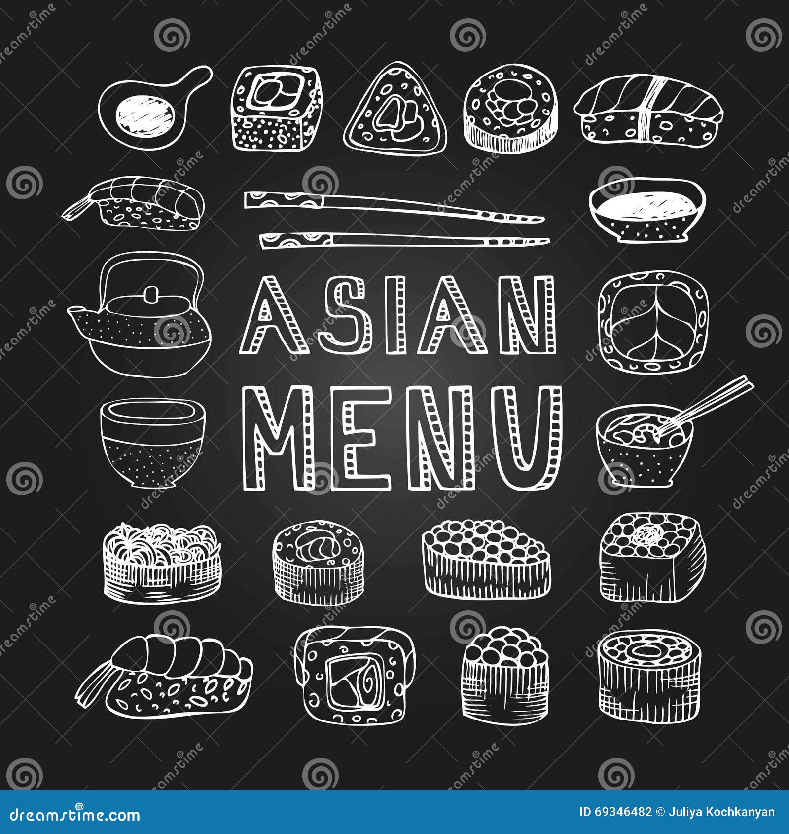 Asiatisches Menü vektor abbildung. Illustration von kultur - 69346482