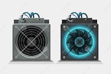 Asic Computers Front View for Mining Cryptocurrency Stock Vector ...