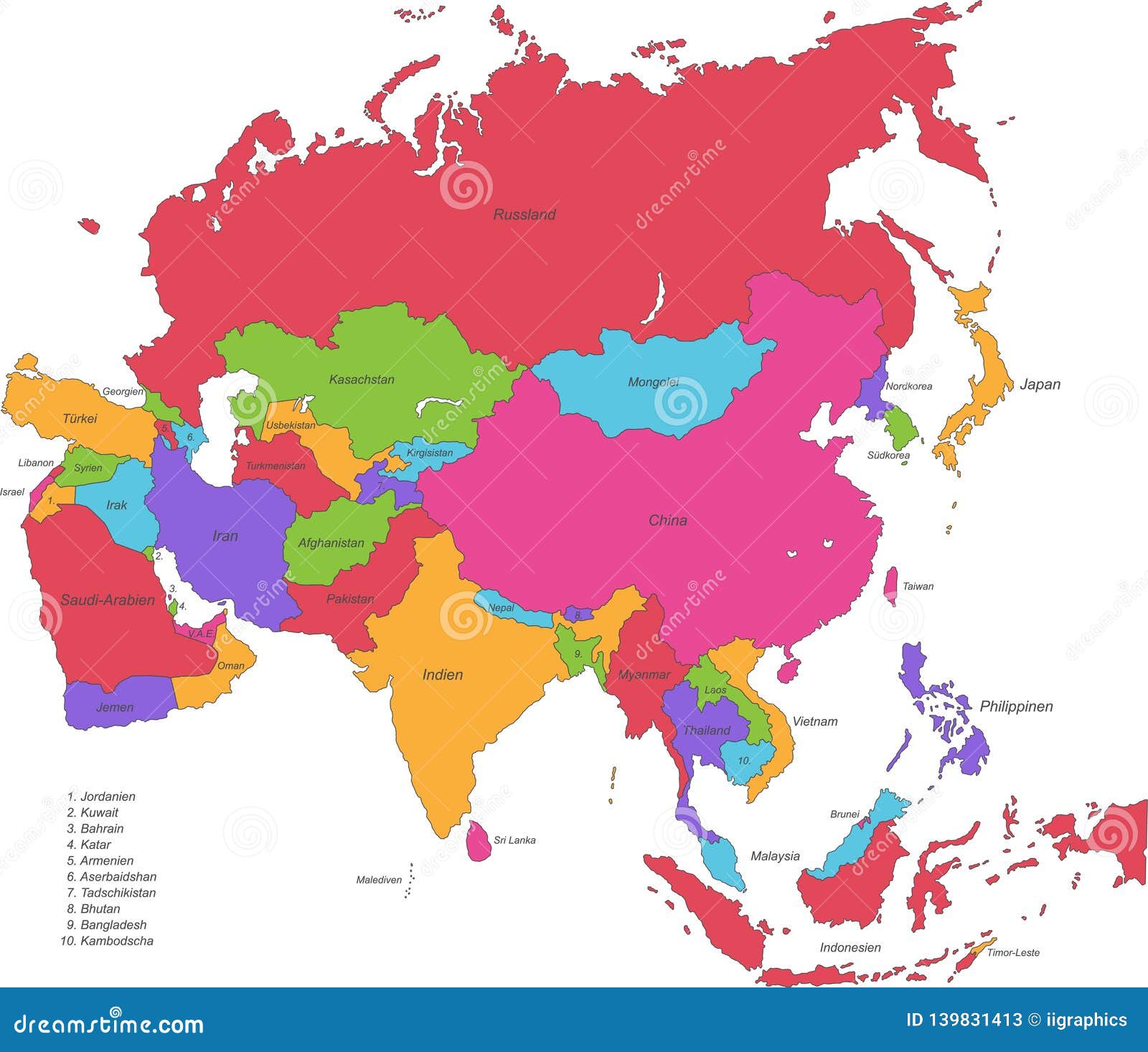 Asia - Political Map of Asia Stock Illustration - Illustration of ...