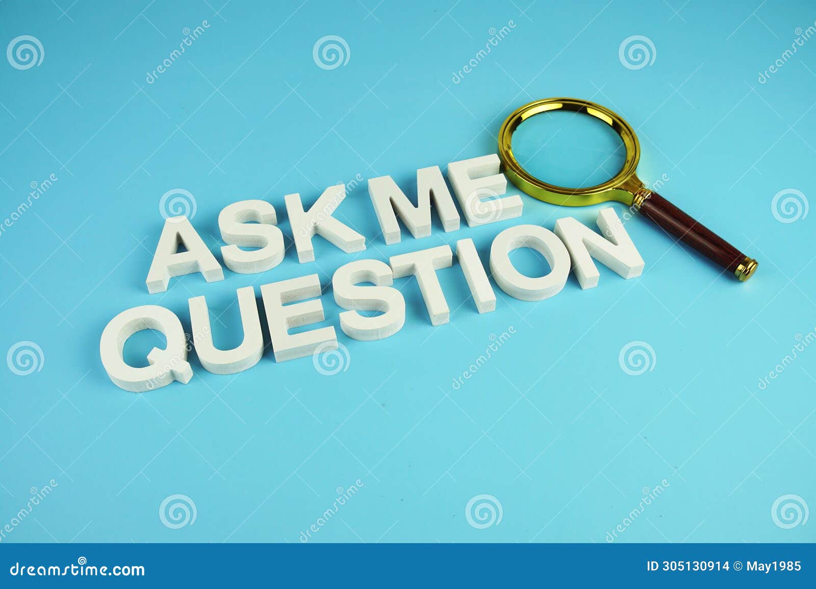 Ask Me Question Alphabet Letters with Magnifying Glass on Blue ...