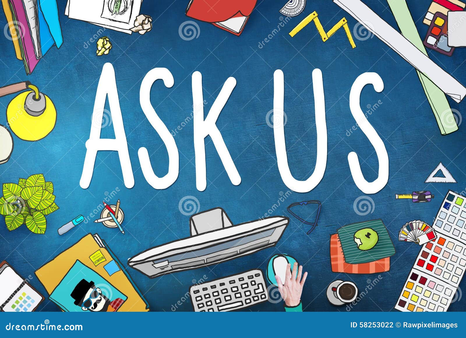 Help And Support - Cartoon Illustration On Blue Chalkboard. Stock Photo ...