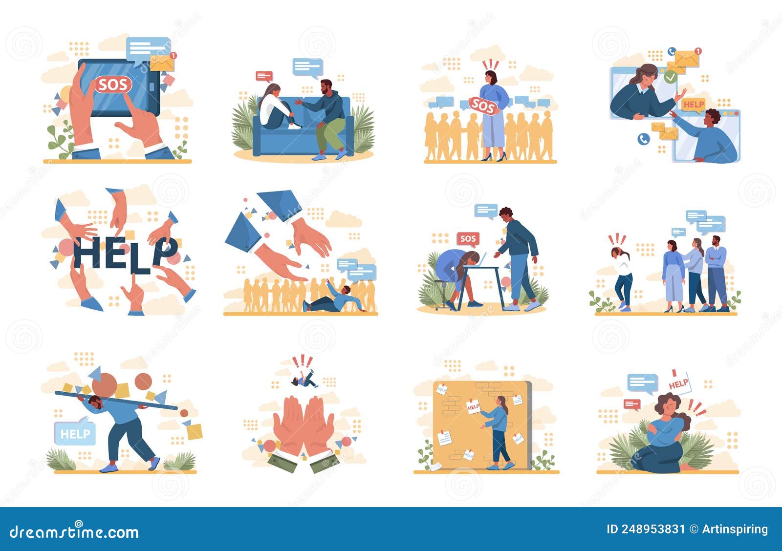 Asking for Help Concept Set. Character Seeking Support from Other Stock ...