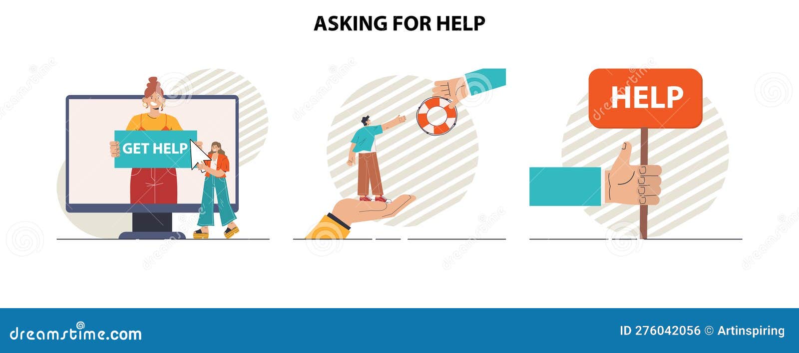 Asking for Help Concept Set. Character Seeking Support from Other Stock ...