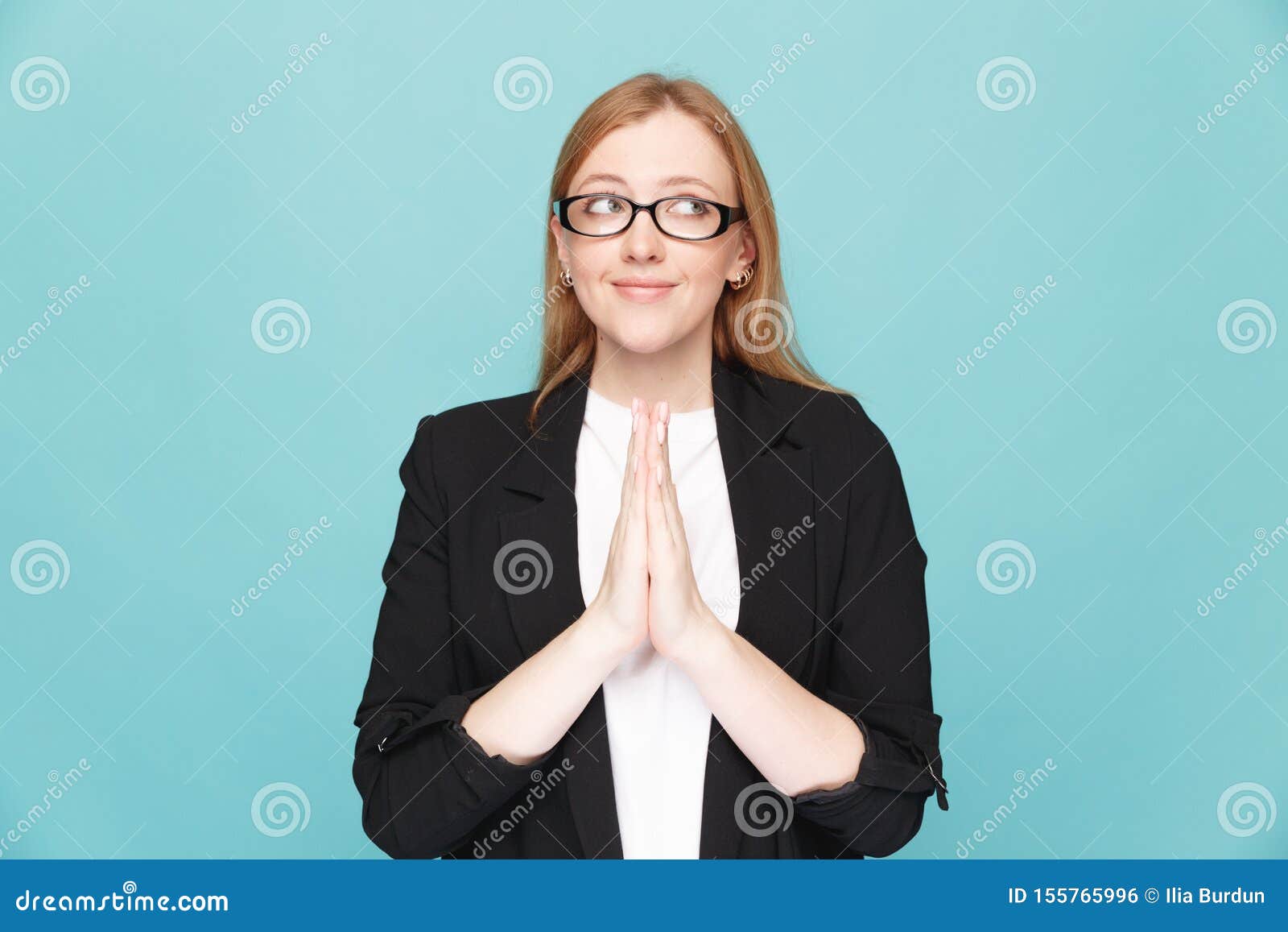 Asking Woman in the Studio in a Pleading Pose. Stock Photo - Image of ...