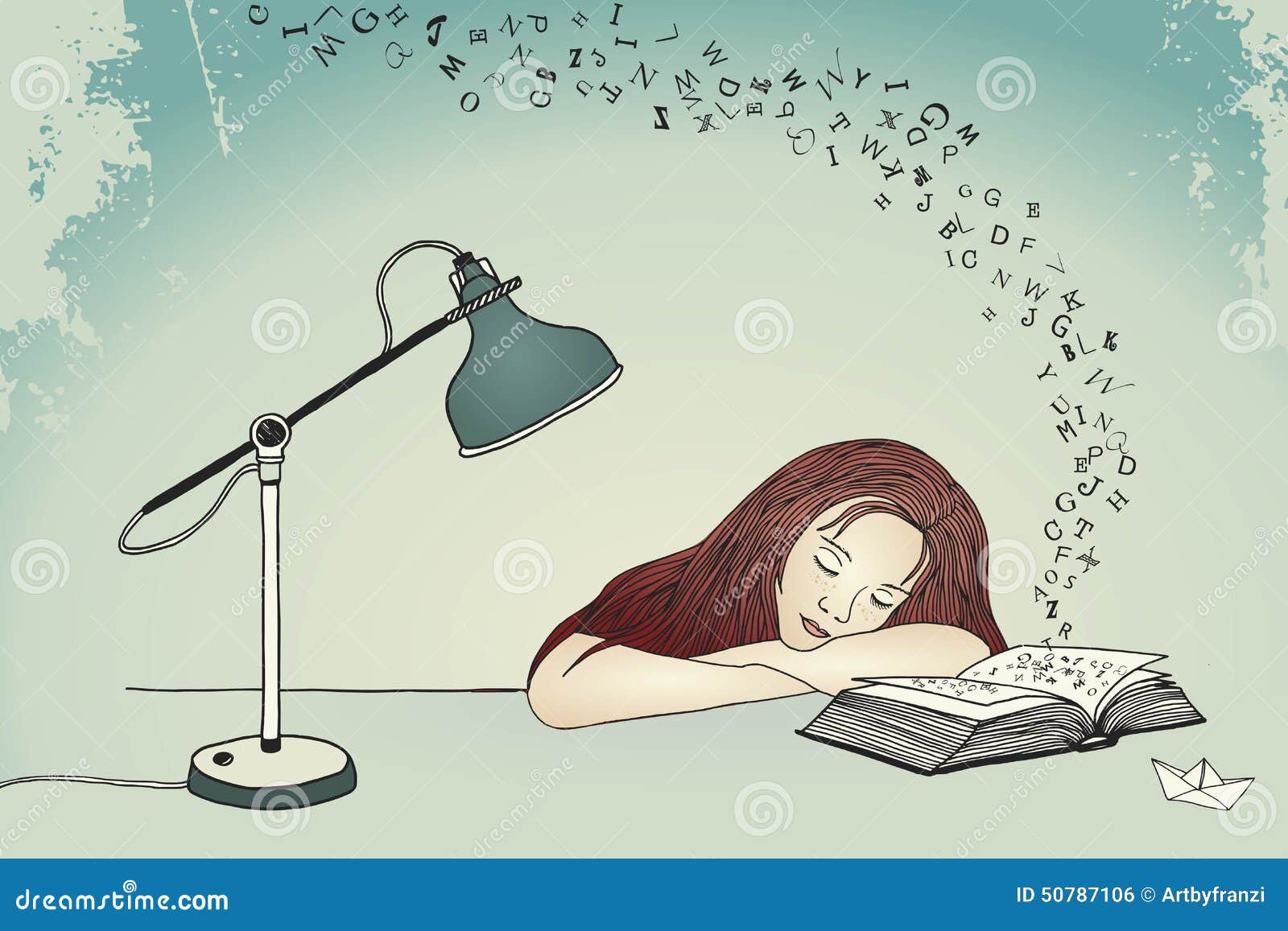 Asleep while reading stock vector. Illustration of female - 50787106