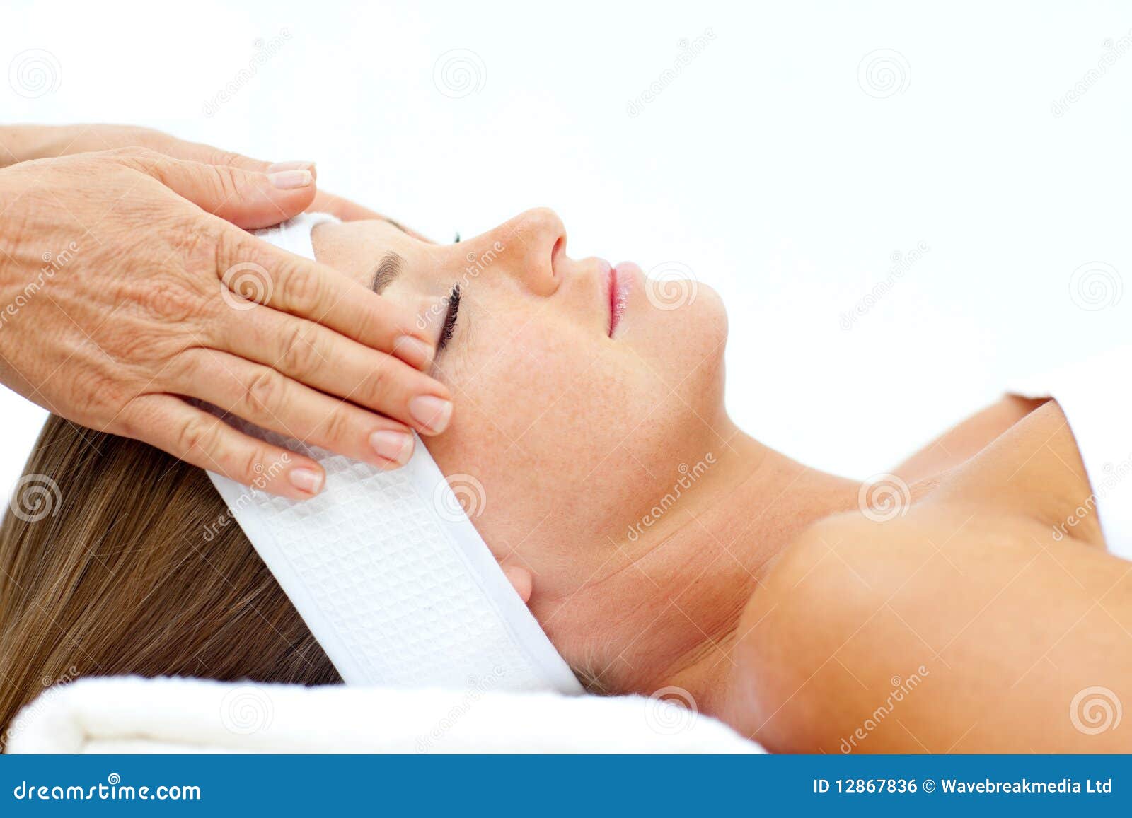 Asleep Woman Relaxing with Head Massage Stock Photo - Image of calm ...