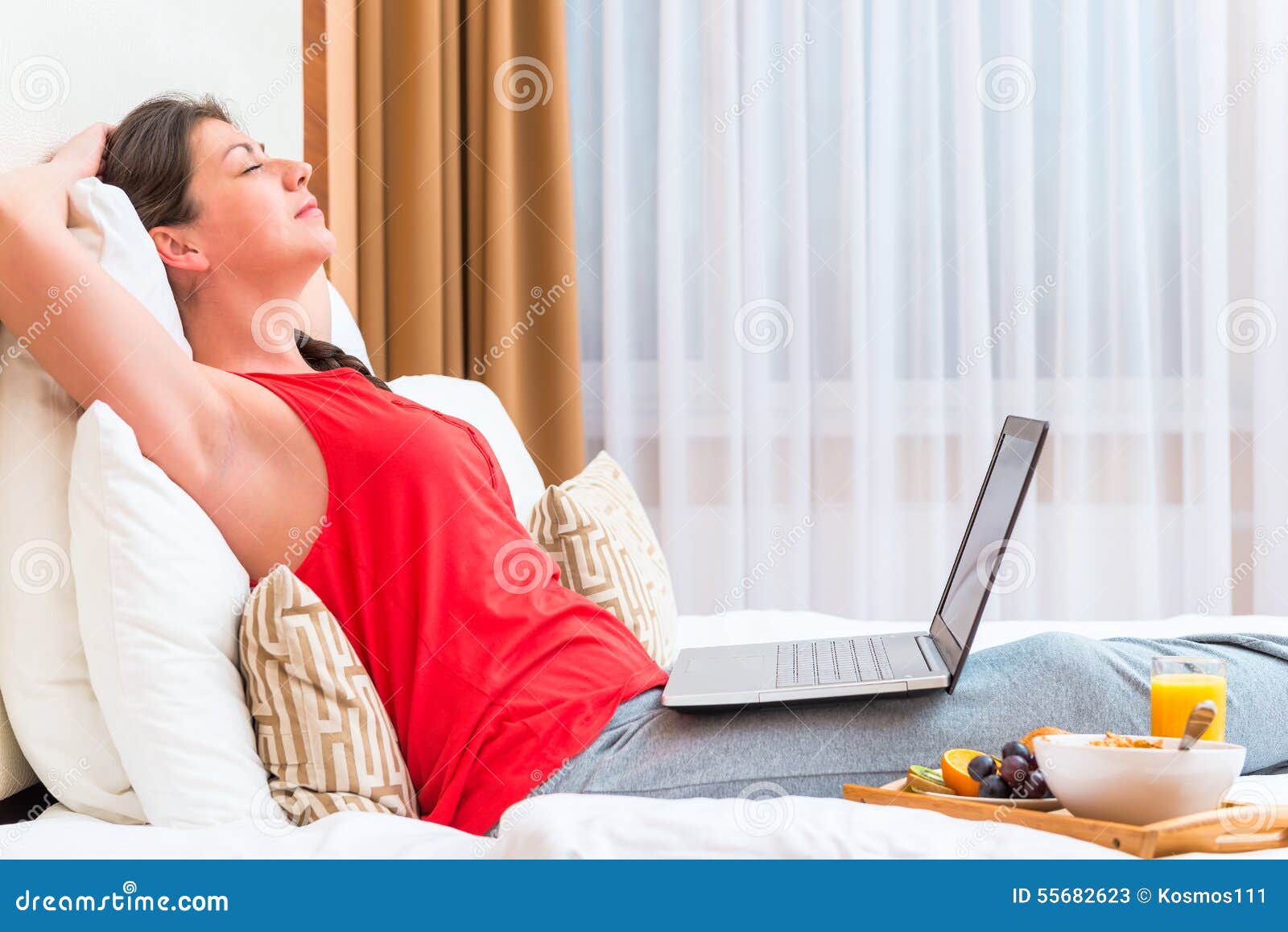 Asleep Young Woman with a Computer Stock Image - Image of comfortable ...