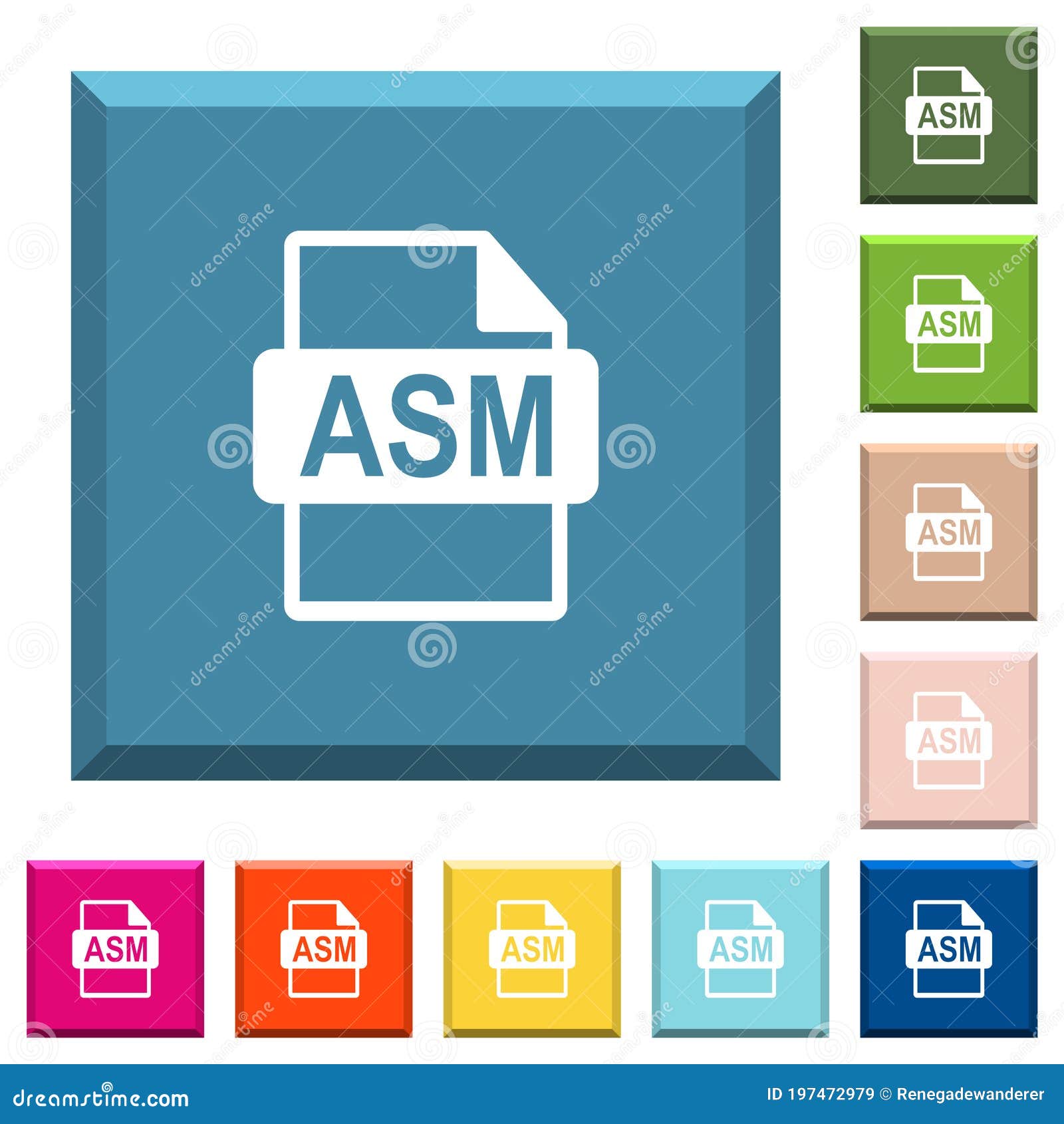 ASM File Format White Icons on Edged Square Buttons Stock Vector ...