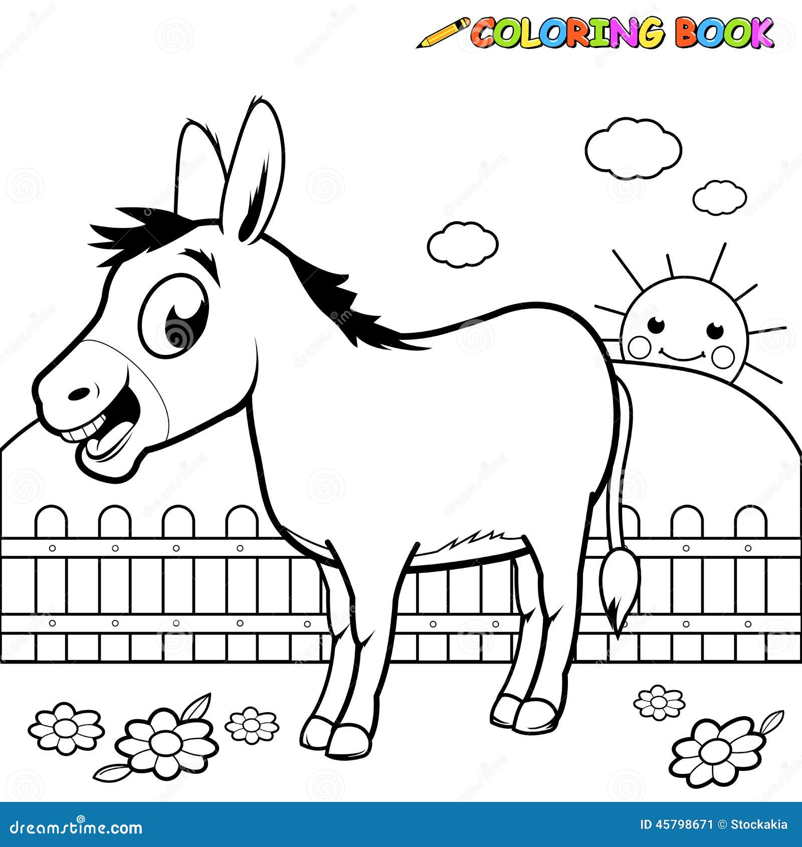 Asno do livro para colorir ilustração do vetor. Ilustração de sorrir ...