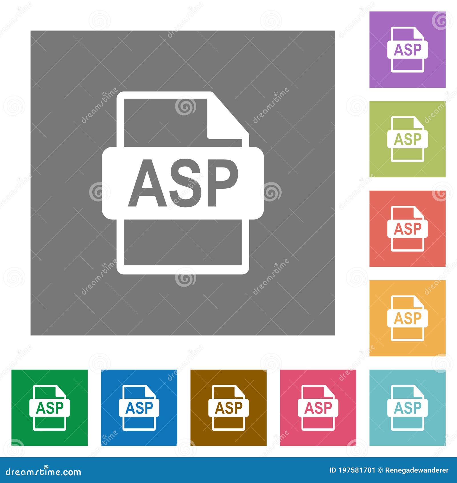ASP File Format Square Flat Icons Stock Vector - Illustration of ...