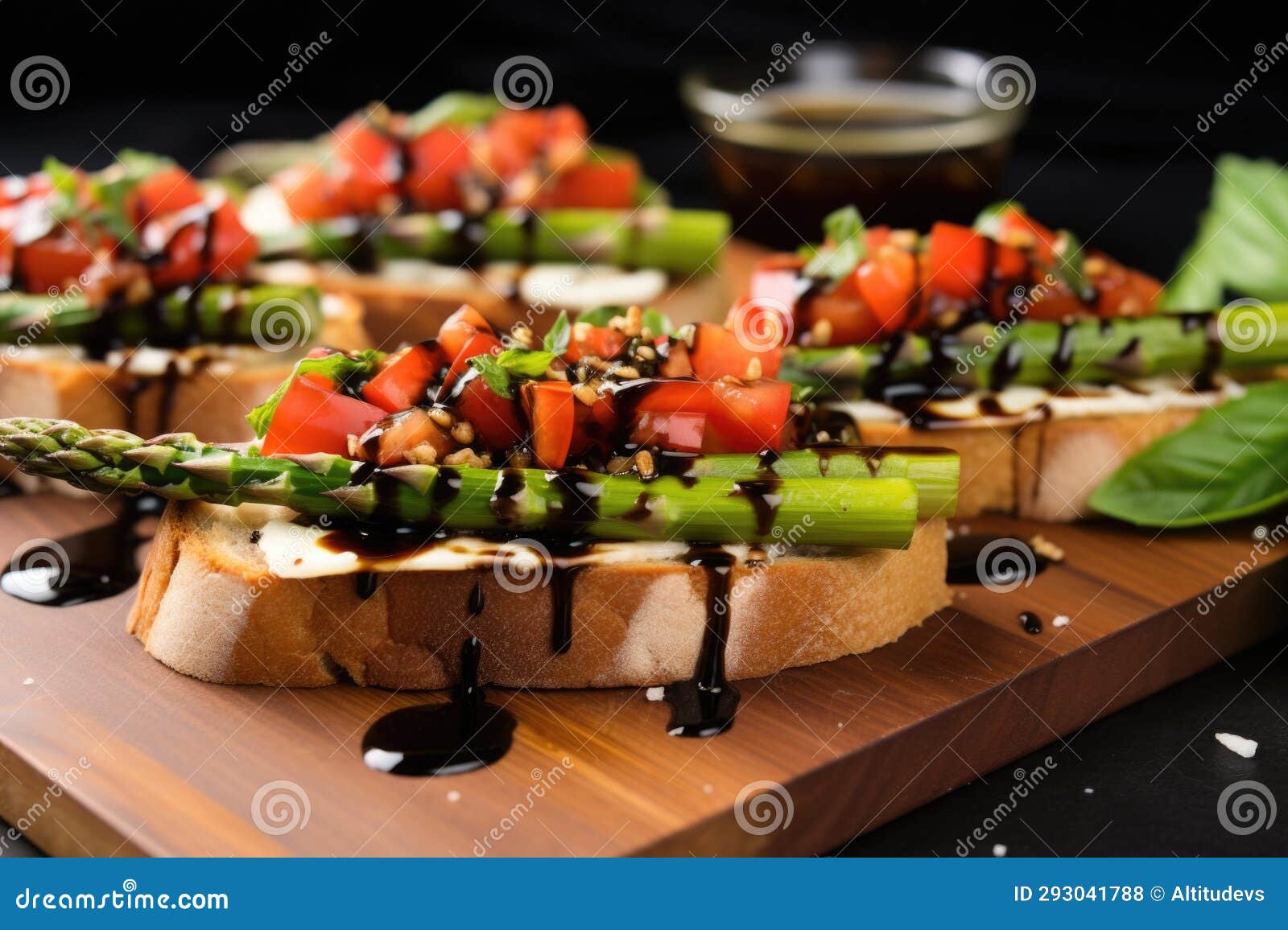 Asparagus Bruschetta with Balsamic Glaze Drips Stock Photo - Image of ...