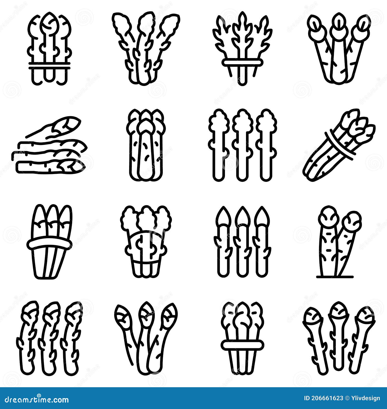 Asparagus Icons Set, Outline Style Stock Illustration - Illustration of ...