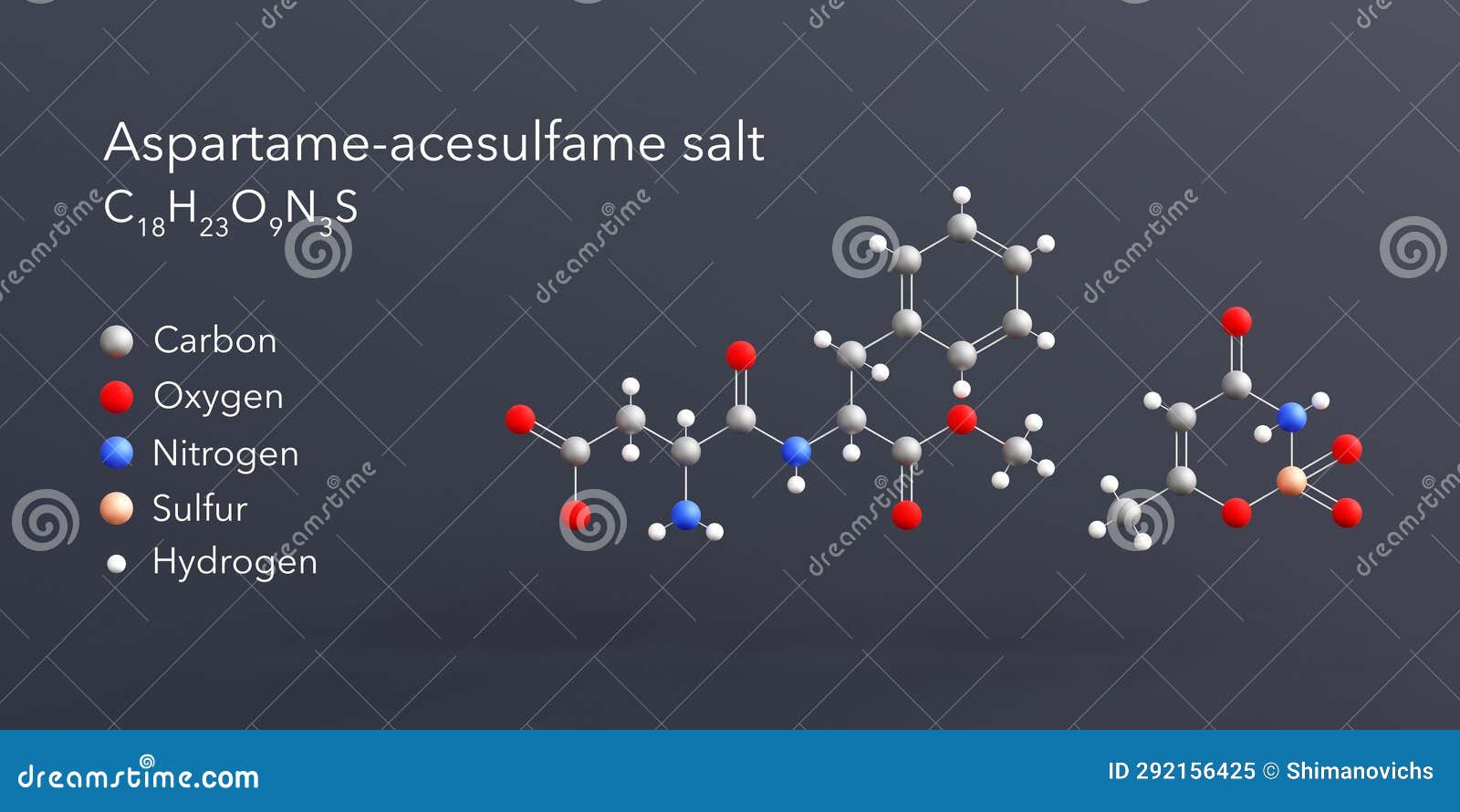 Aspartame-acesulfame Salt Molecular Structure 3d, Flat Model ...