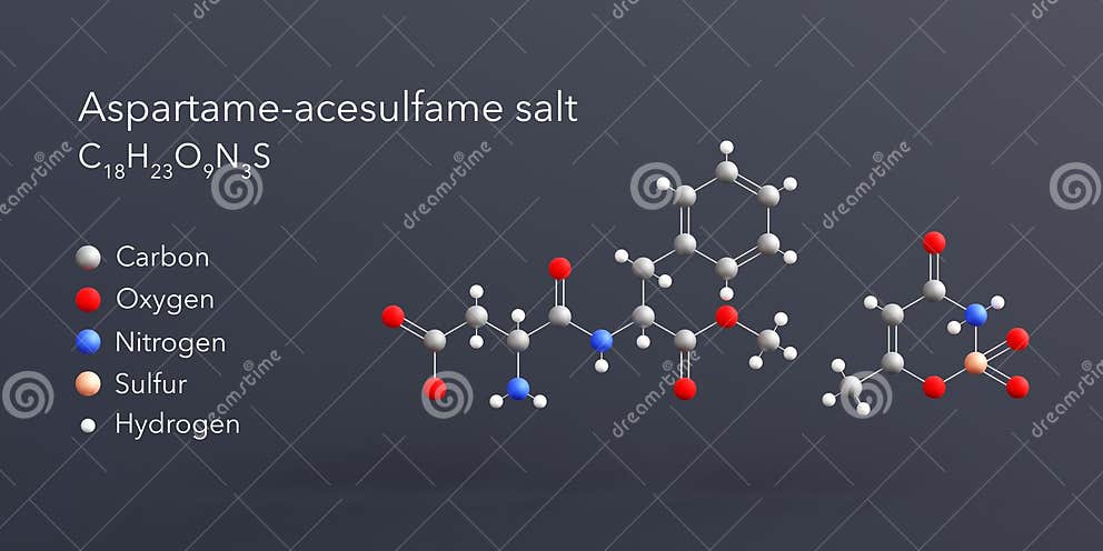 Aspartame-acesulfame Salt Molecule 3d Rendering, Flat Molecular ...