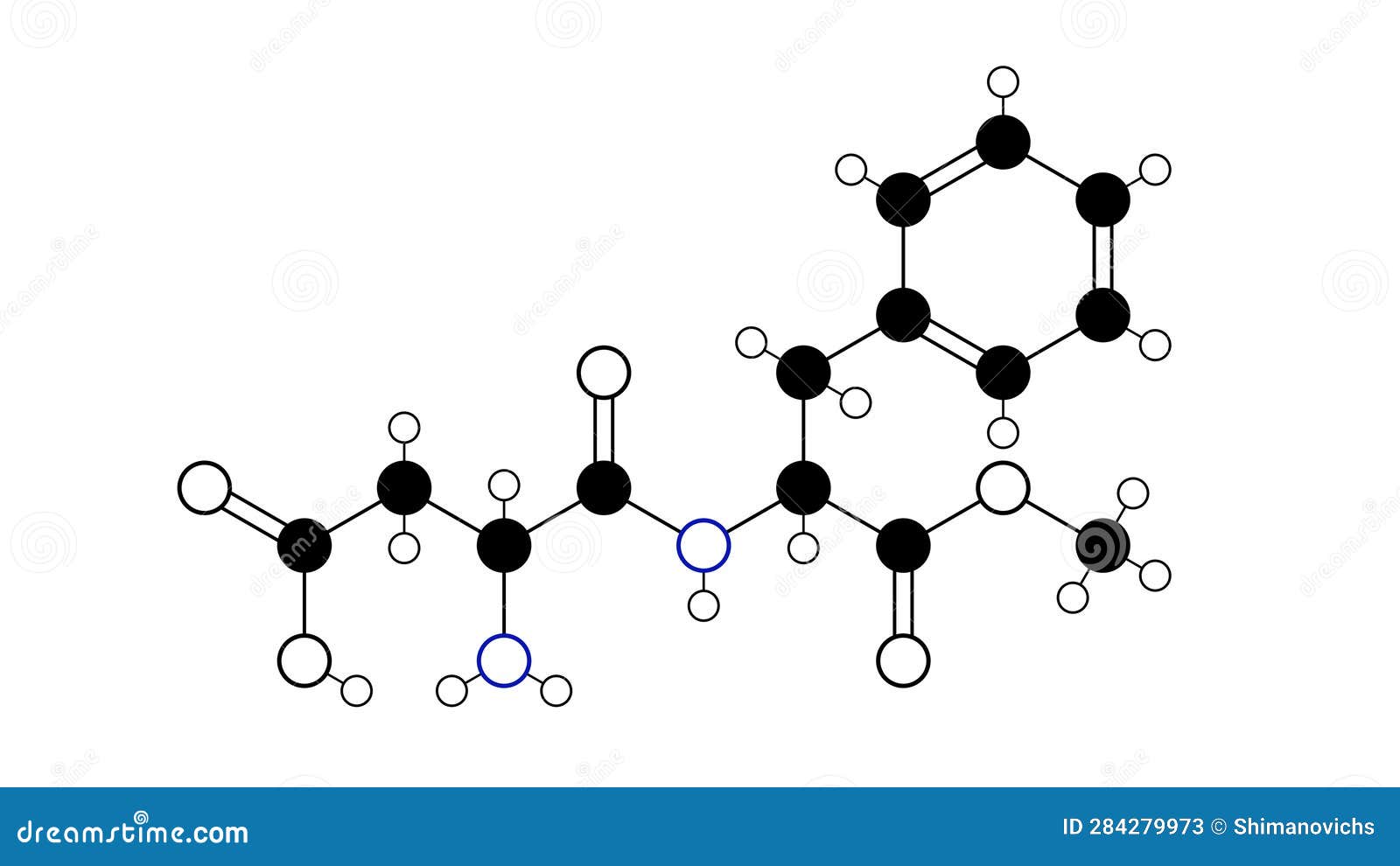 Aspartame Molecule Structural Chemical Formula Ball And Stick Model