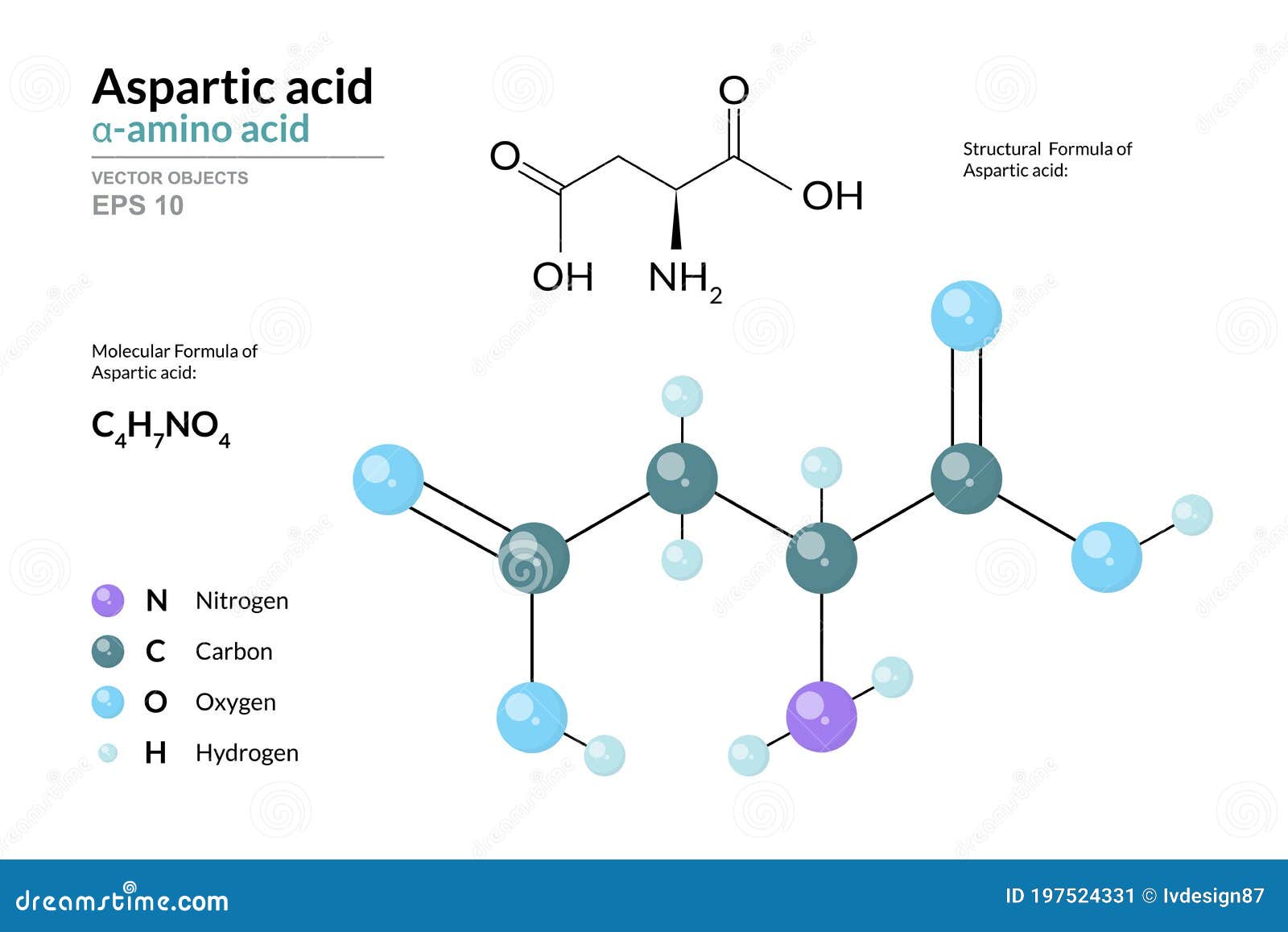 Aspartic Acid Is An Amino Acid. Chemical Molecular Formula Aspartic ...