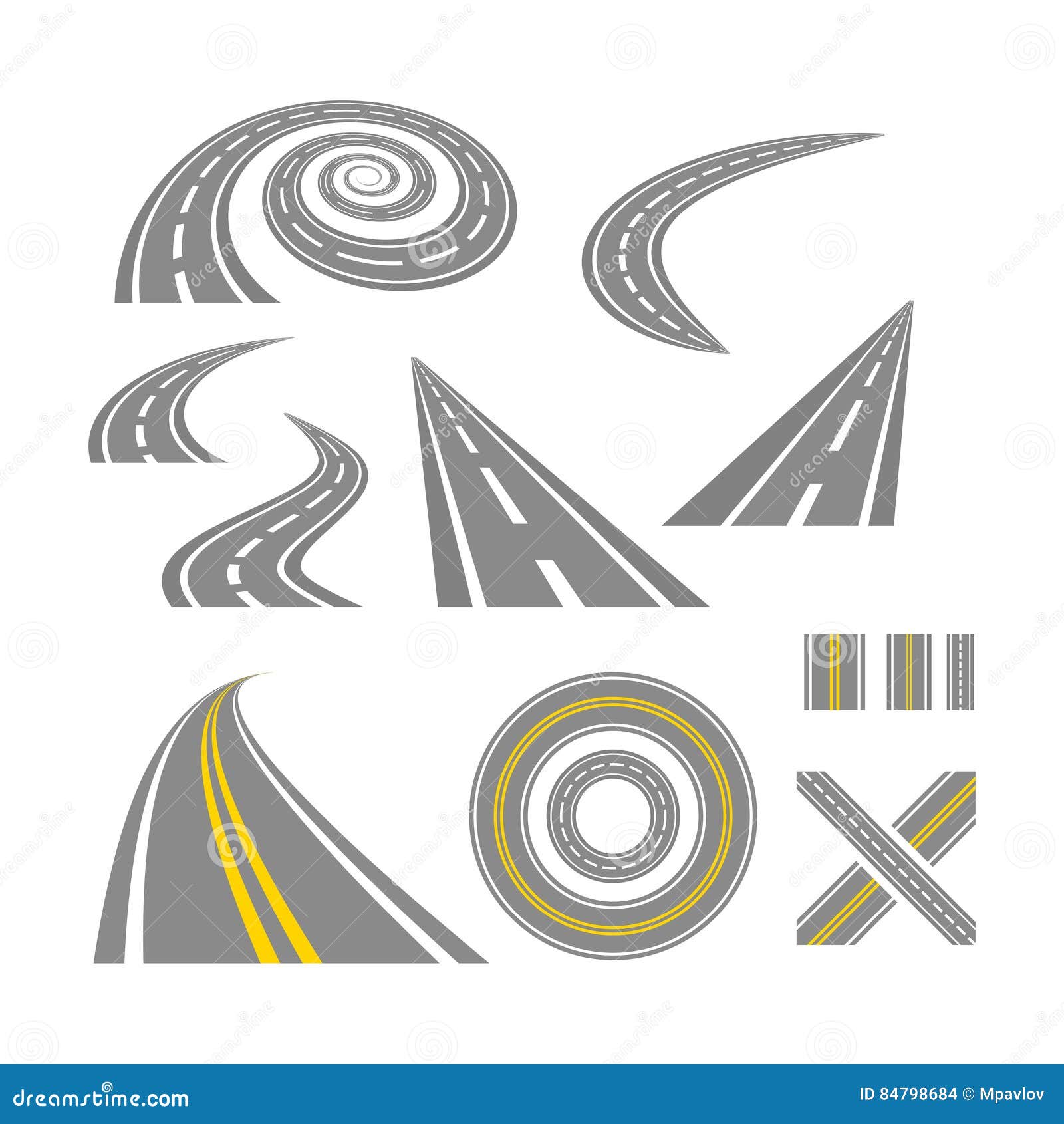 Curved Roads Vector Set. Asphalt Road Or Way And Curve Road Highway ...