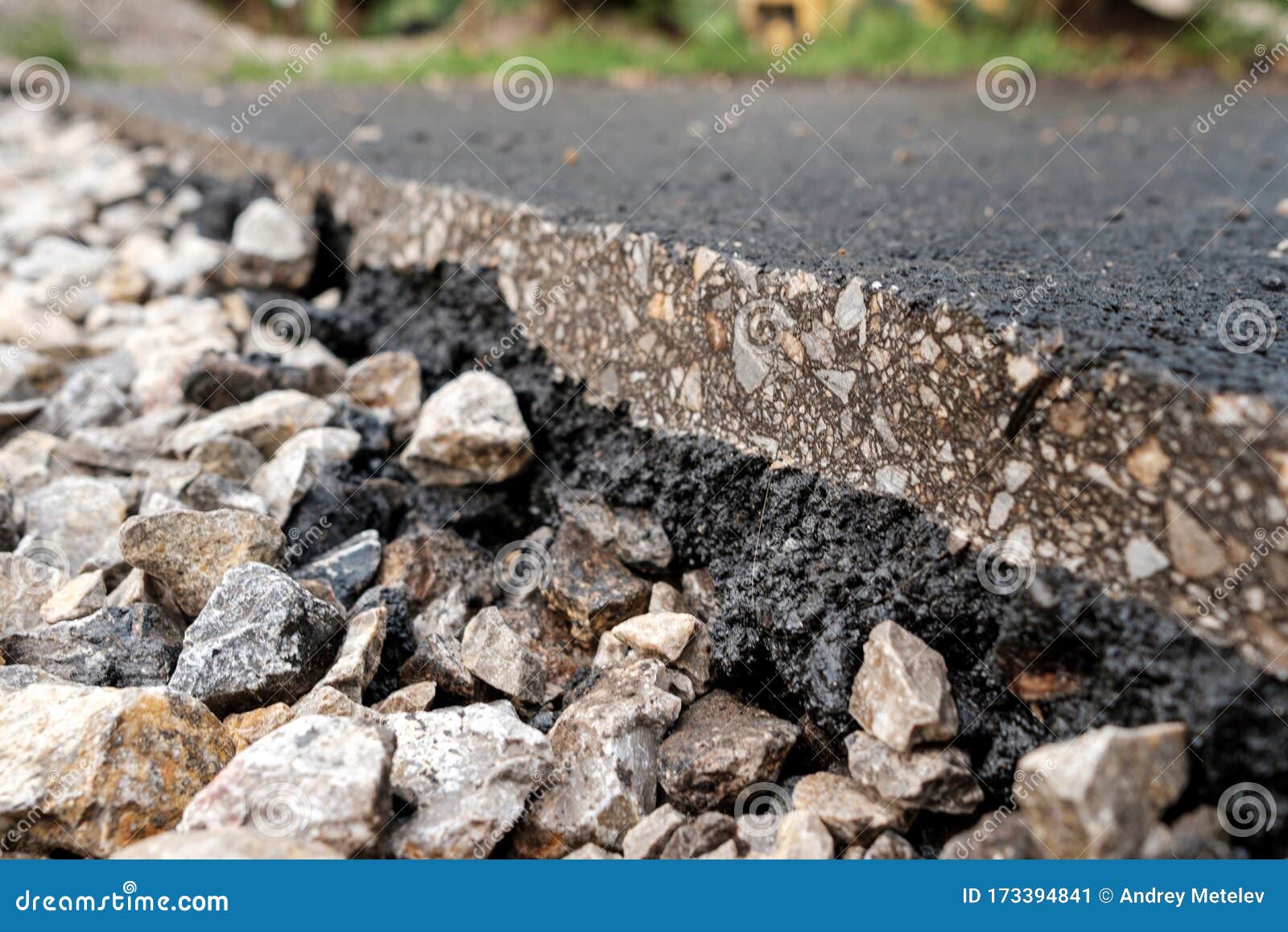 Asphalt is Cut Diagonal in the Frame of Rubble and Road Stock Image ...