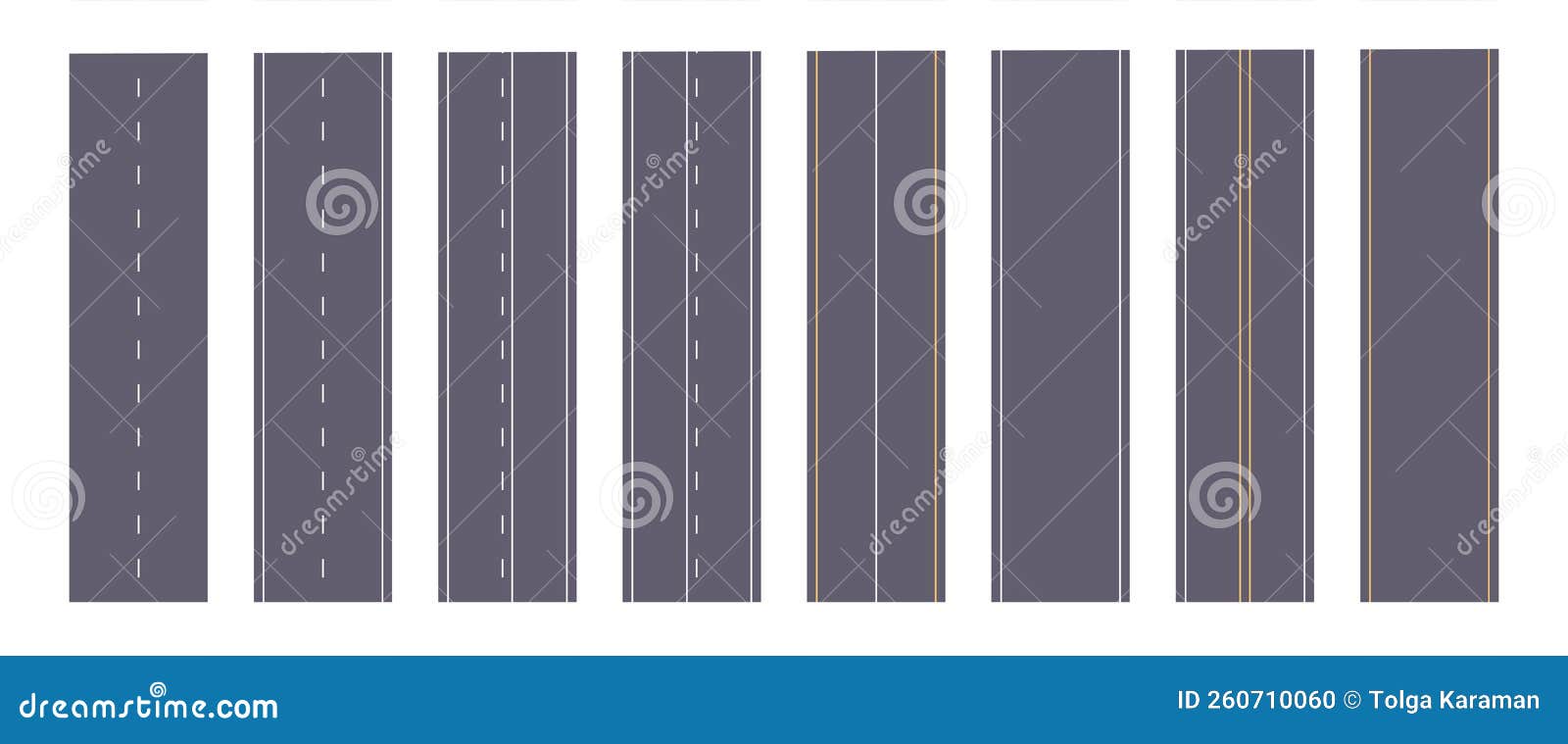 Asphalt Highways with Dotted or Solid Lines and Road Markings Vertical ...