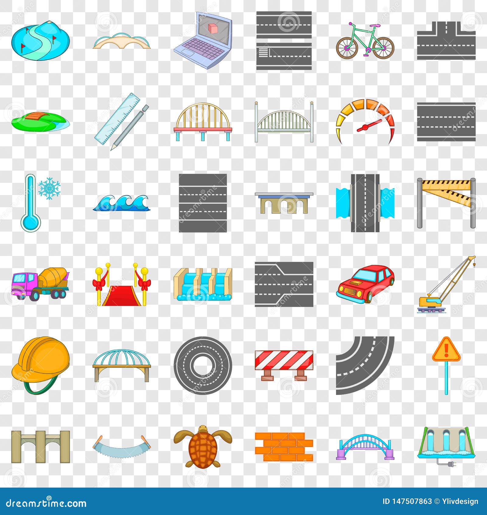 Asphalt Icons Set, Cartoon Style Stock Vector - Illustration of round ...