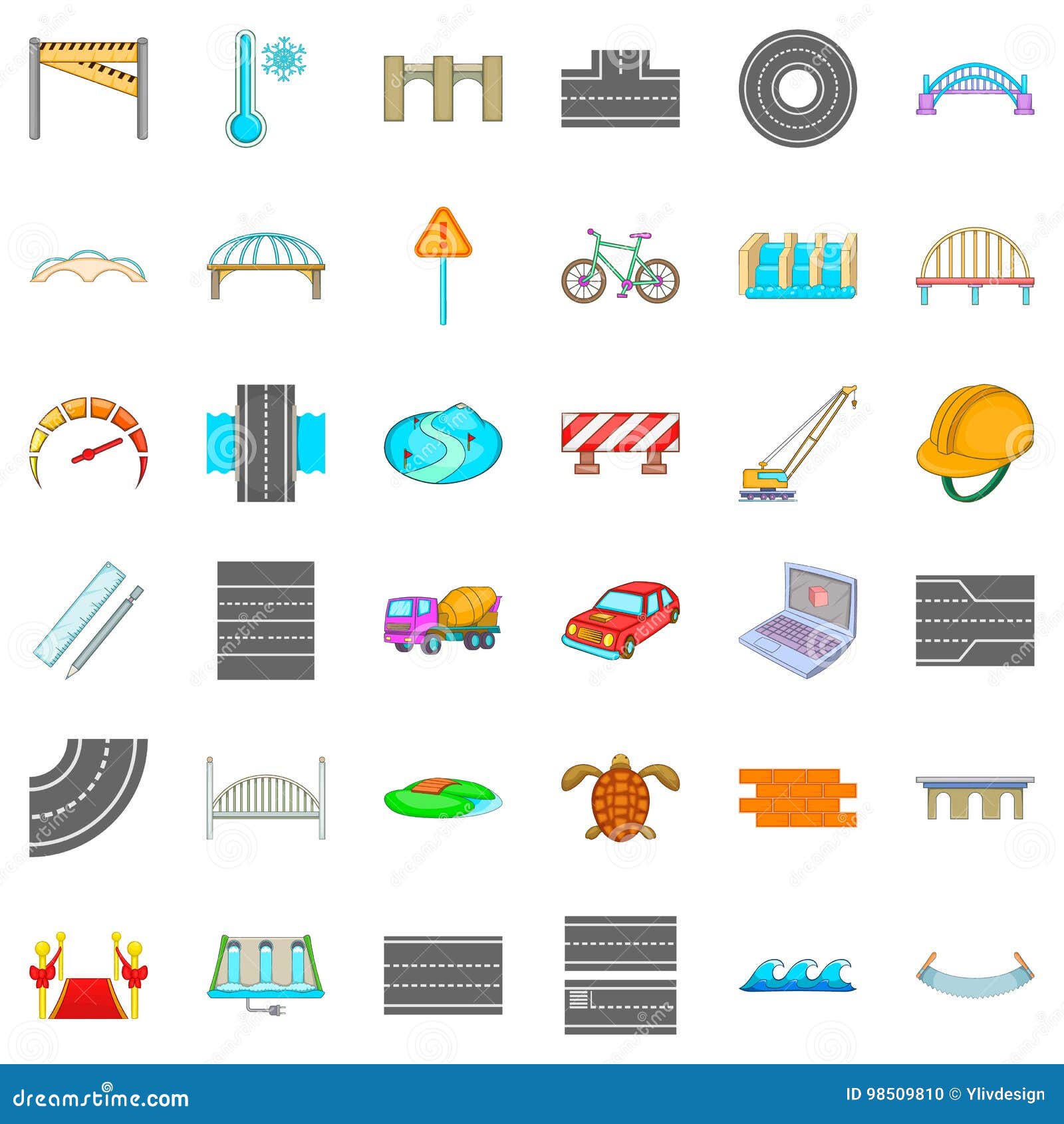 Asphalt Icons Set, Cartoon Style Stock Vector - Illustration of fence ...