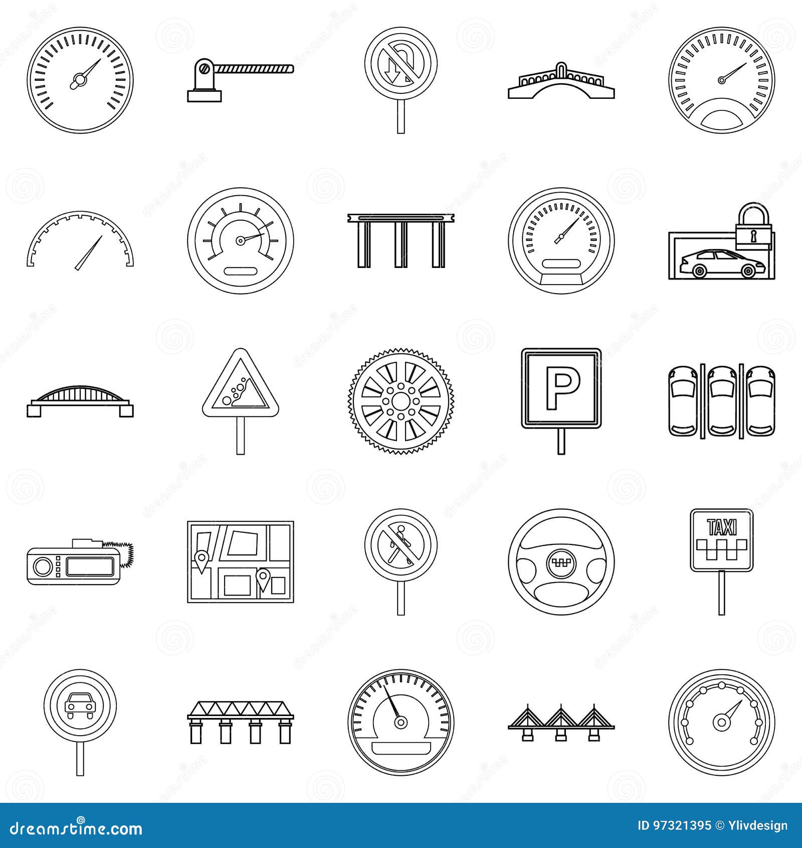 Asphalt Icons Set, Outline Style Stock Vector - Illustration of bridge ...