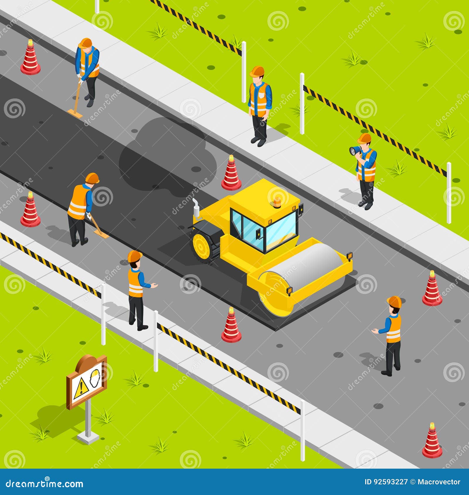 Asphalt Laying Technique And Tow Truck With Road-roller On Platform ...