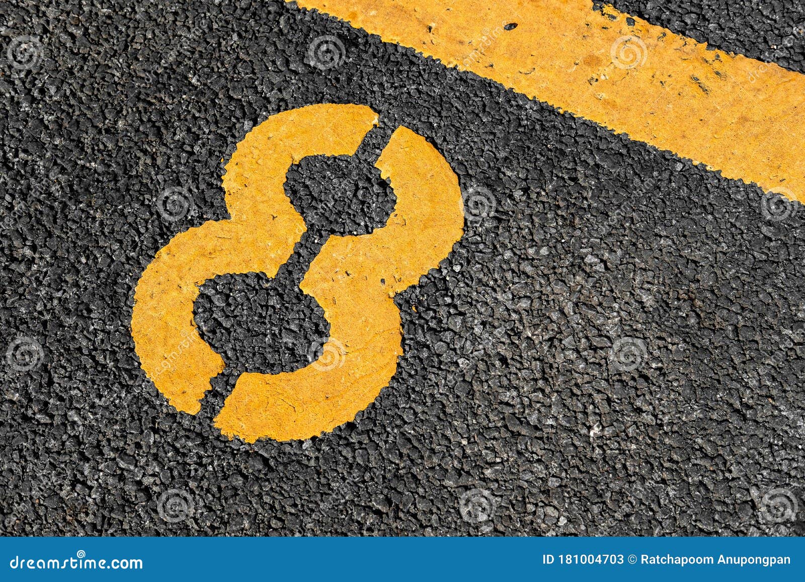 Asphalt Parking Lot with Yellow Lot Line and Yellow Lot Number 8, Eight ...