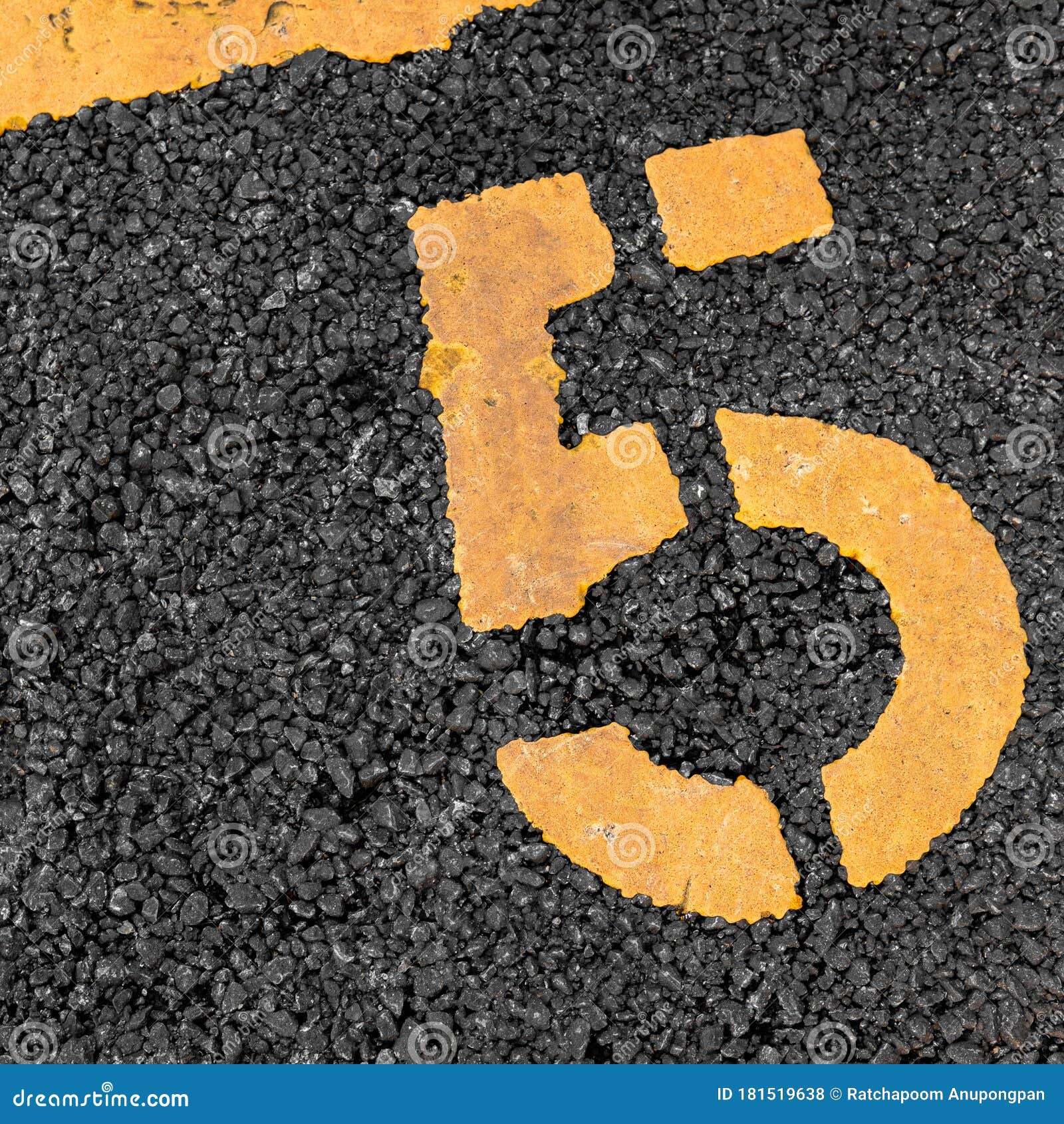 Asphalt Parking Lot with Yellow Lot Line and Yellow Lot Number 5, Five ...