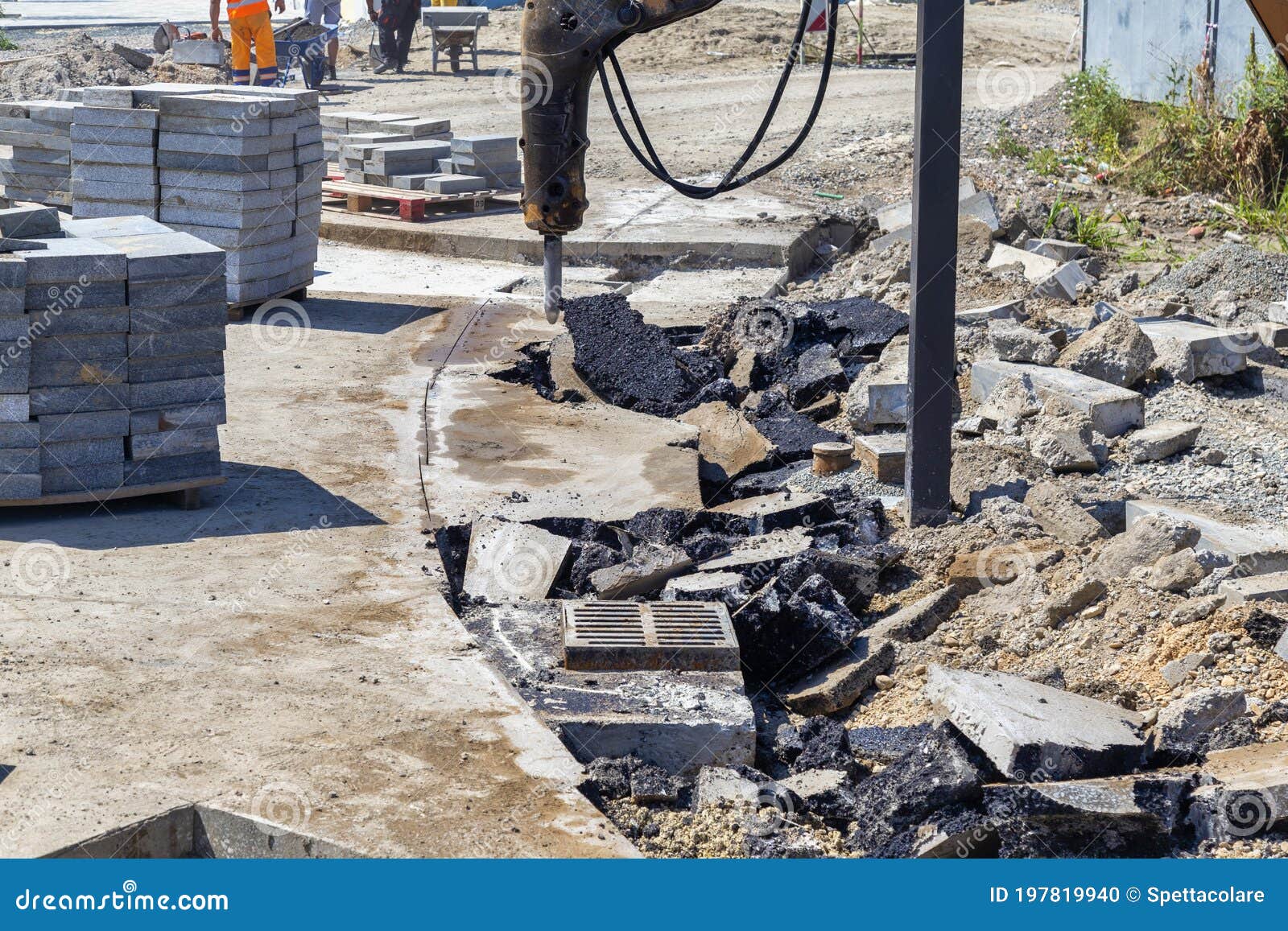 Asphalt Pavement Repairing Works with Jackhammer Stock Photo - Image of ...