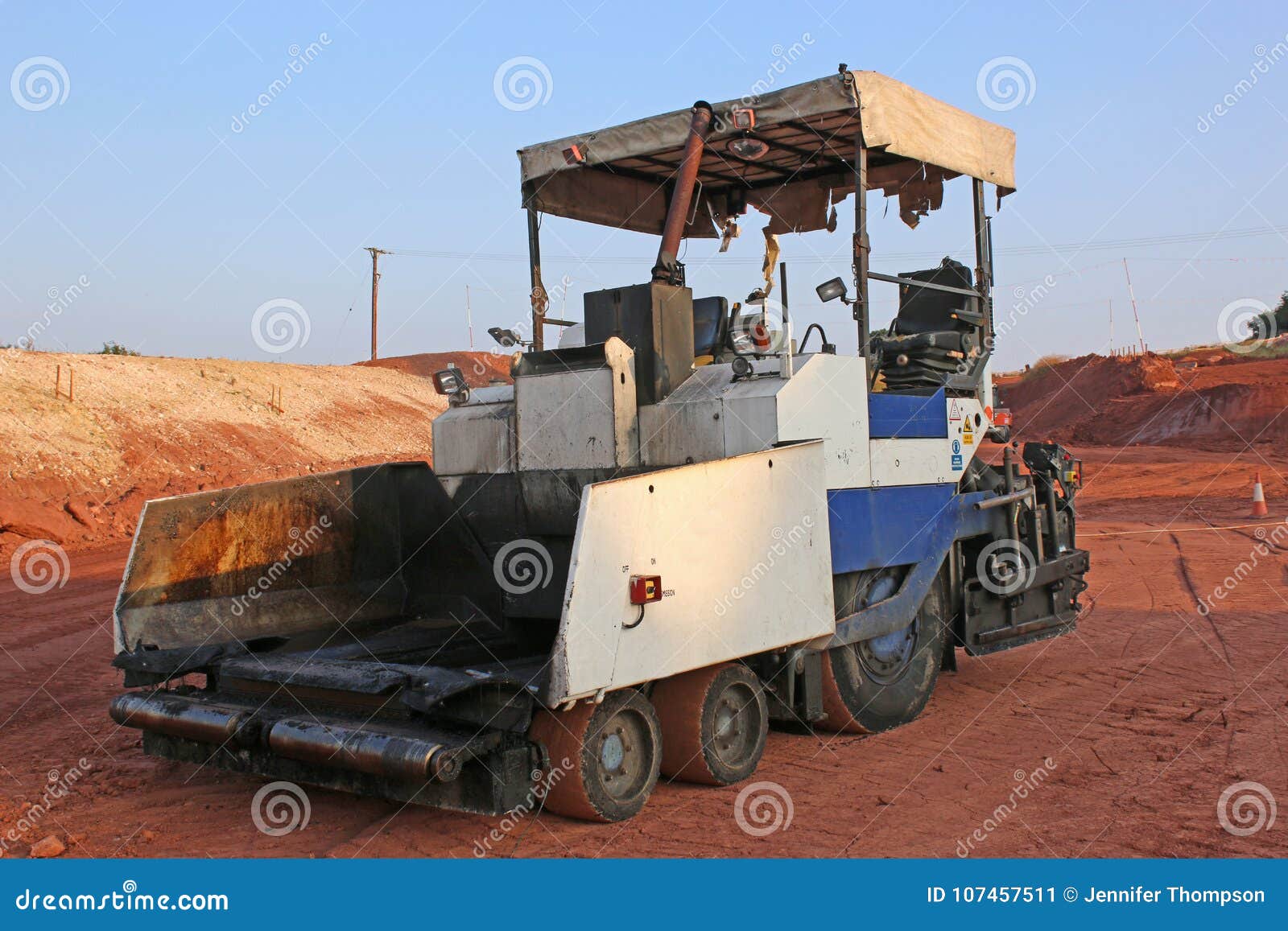 Asphalt Paver Machine During Road Works. Road Machinery At Construction ...