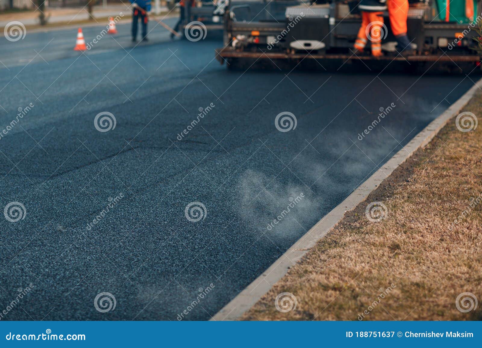 Asphalt Paving. Paver Machine and Road Roller Stock Image - Image of ...