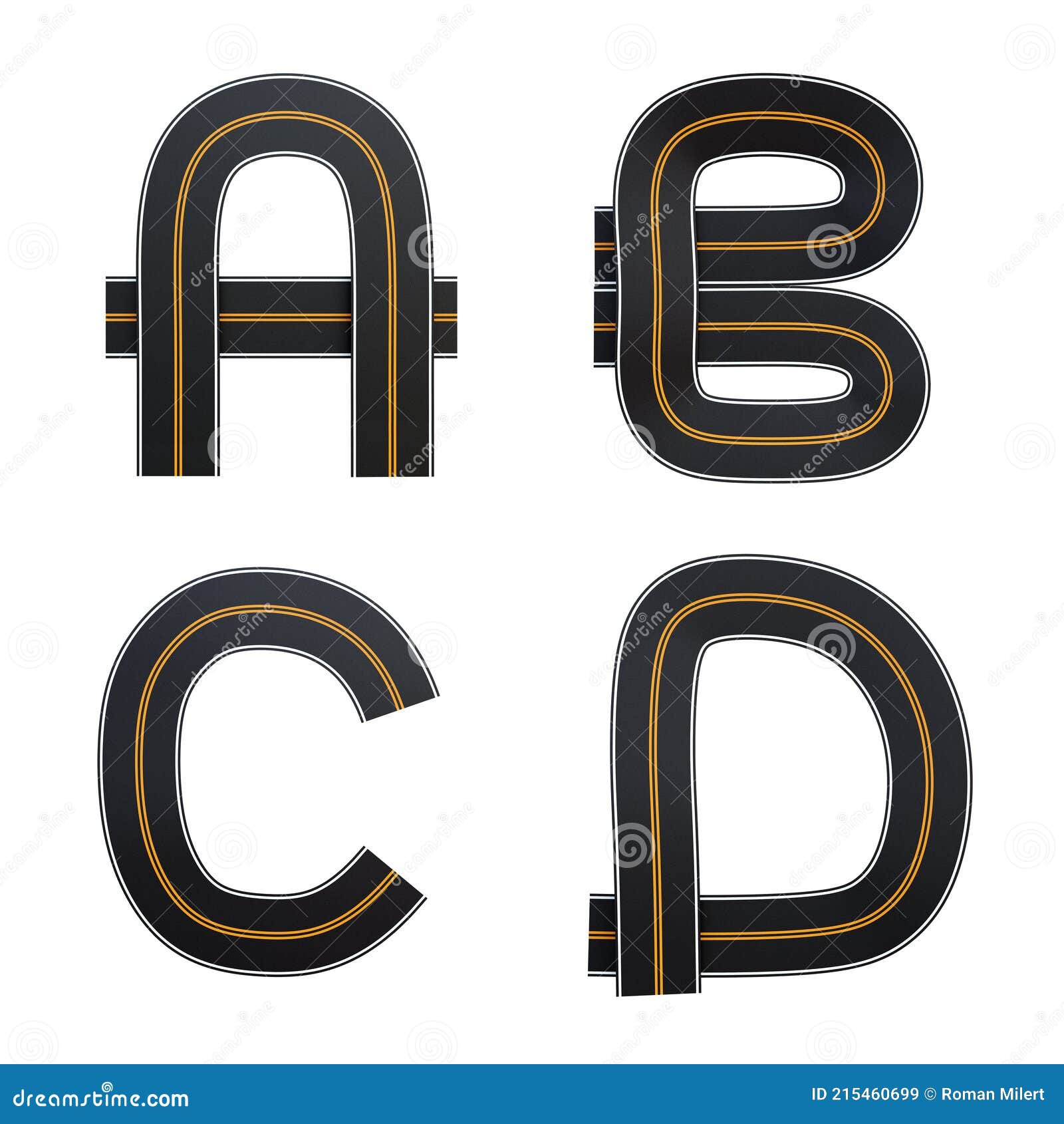 Asphalt Road Alphabet - Letters a-D Stock Illustration - Illustration ...