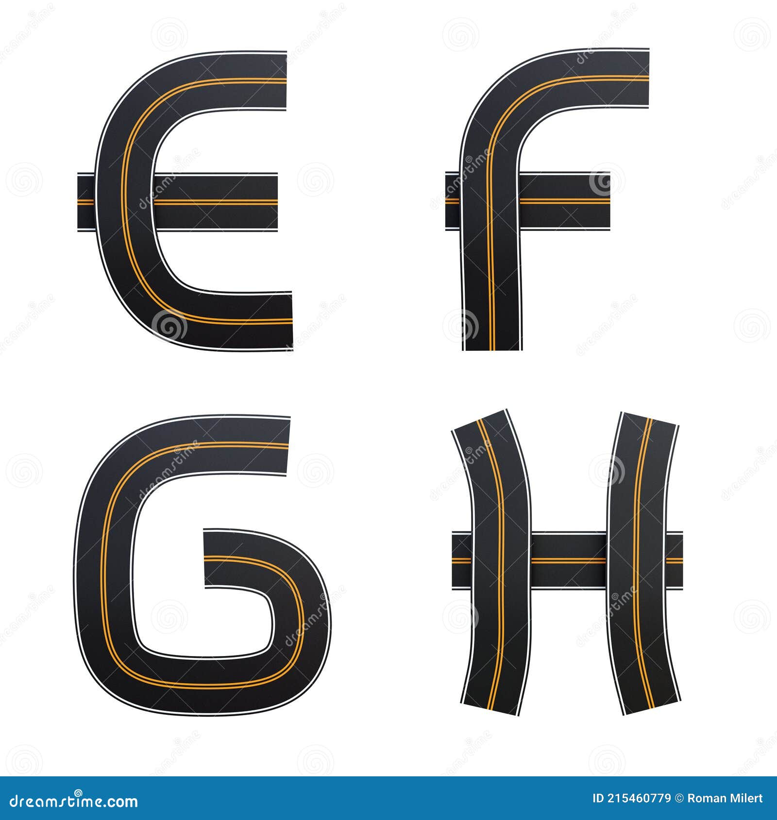 Asphalt Road Alphabet - Letters E-H Stock Illustration - Illustration ...
