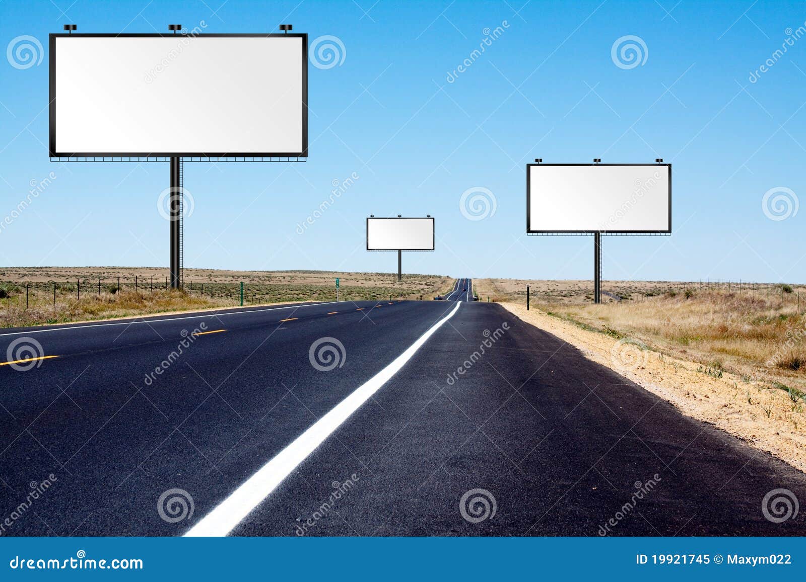 Asphalt Road with banners stock illustration. Illustration of blue ...