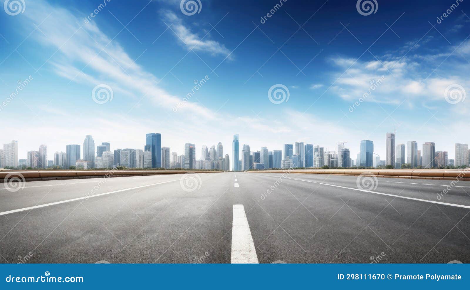 Asphalt Road with City Skyline Stock Photo - Image of panorama ...
