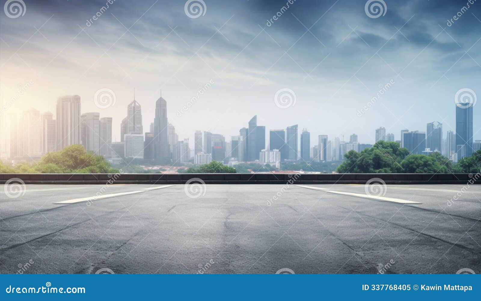 Asphalt Road and City Skyline with Modern Building Stock Illustration ...