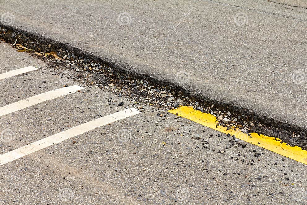 Asphalt road collapse. stock image. Image of gravel, blank - 43758589