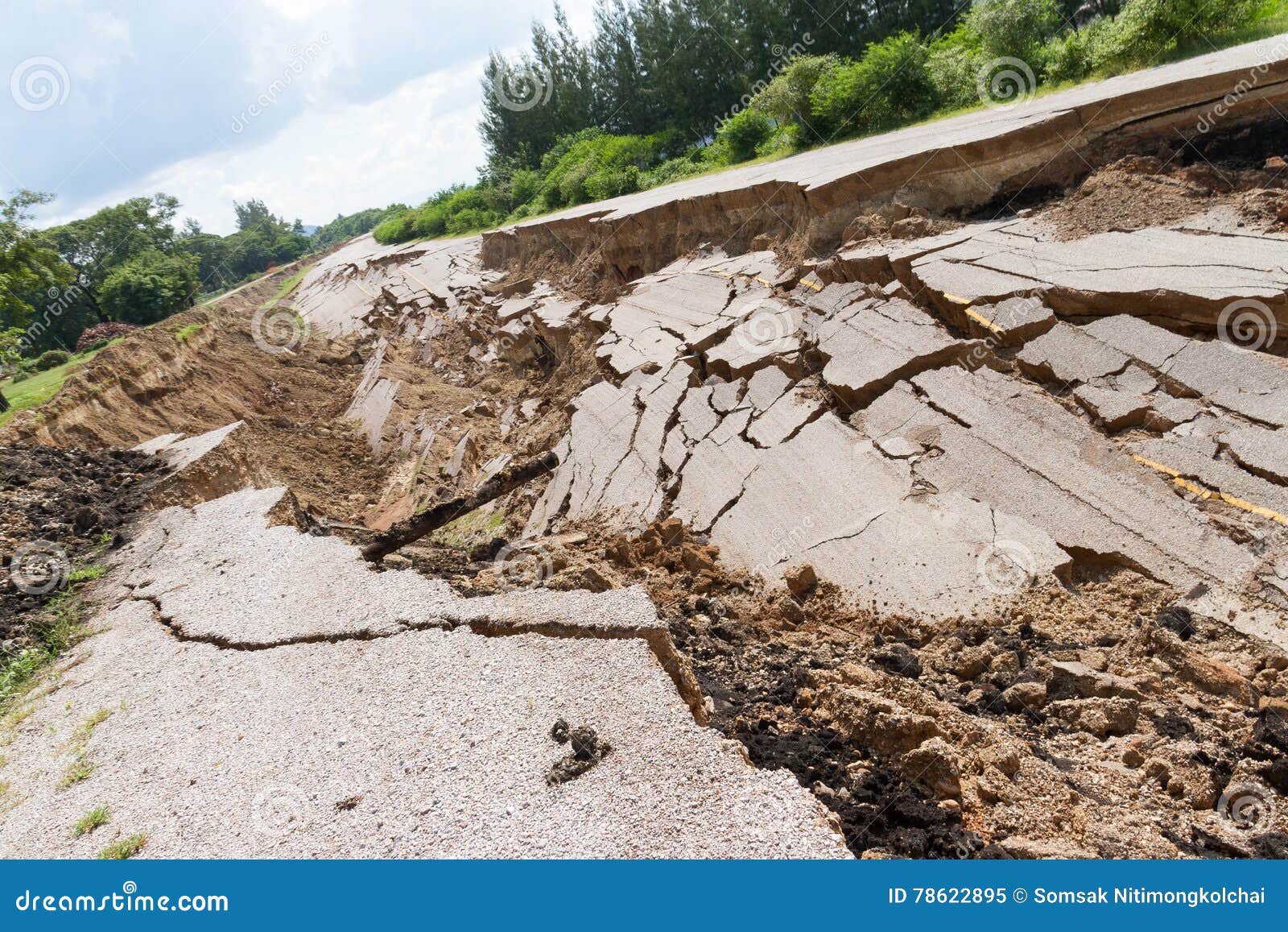 Asphalt Road Collapsed And Fallen, Since The Ground Collapsing. Stock ...