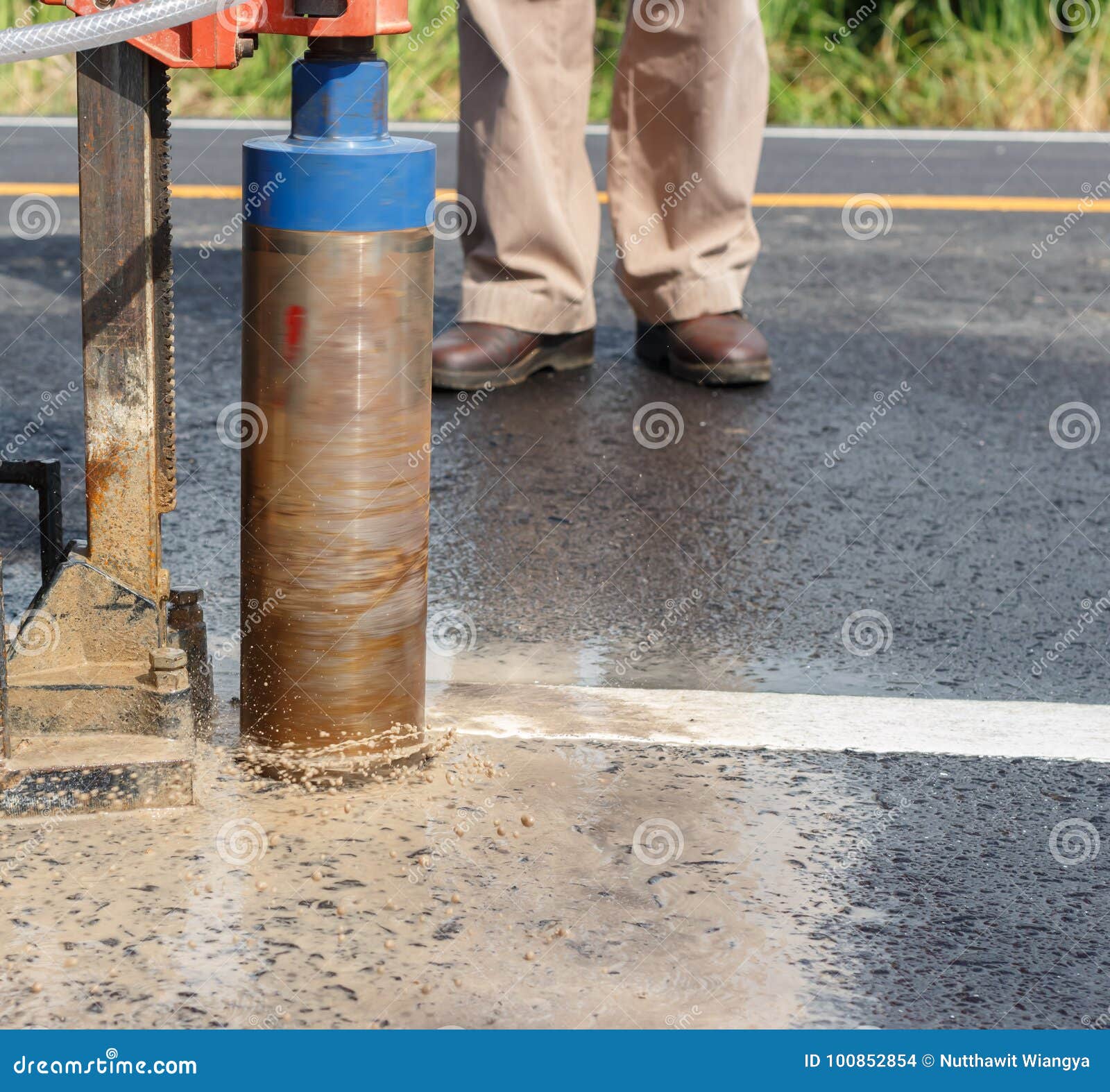 Asphaltic road coring stock photo. Image of transport - 100852854