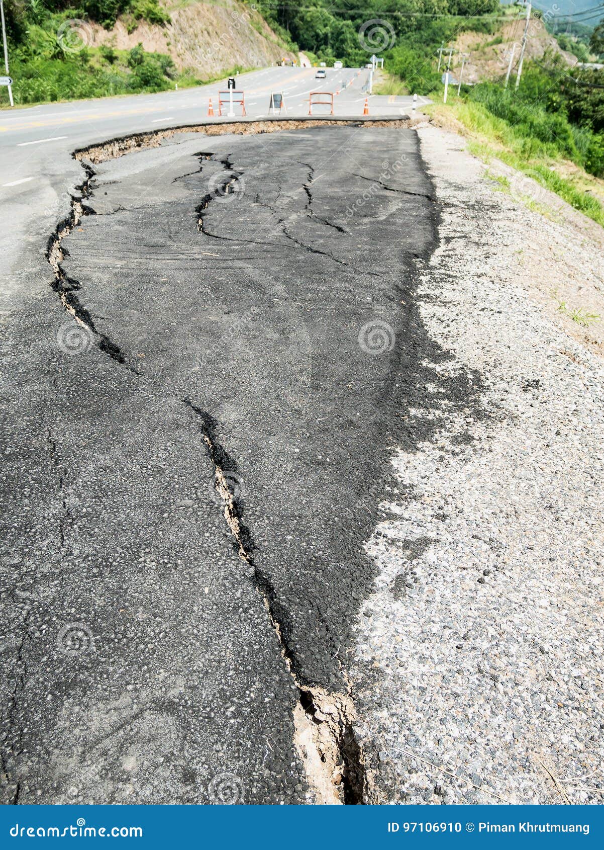 Asphalt Road Cracked and Broken Stock Photo - Image of broken, disaster ...